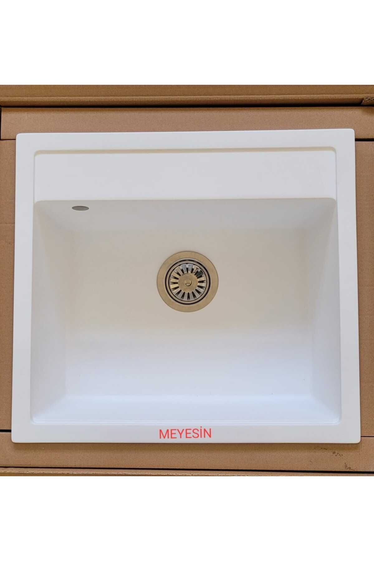 EvyeLand MEYESİN Granit Evye Beyaz Tek Gözlü Mutfak Evyesi 50 X 55 CM ...