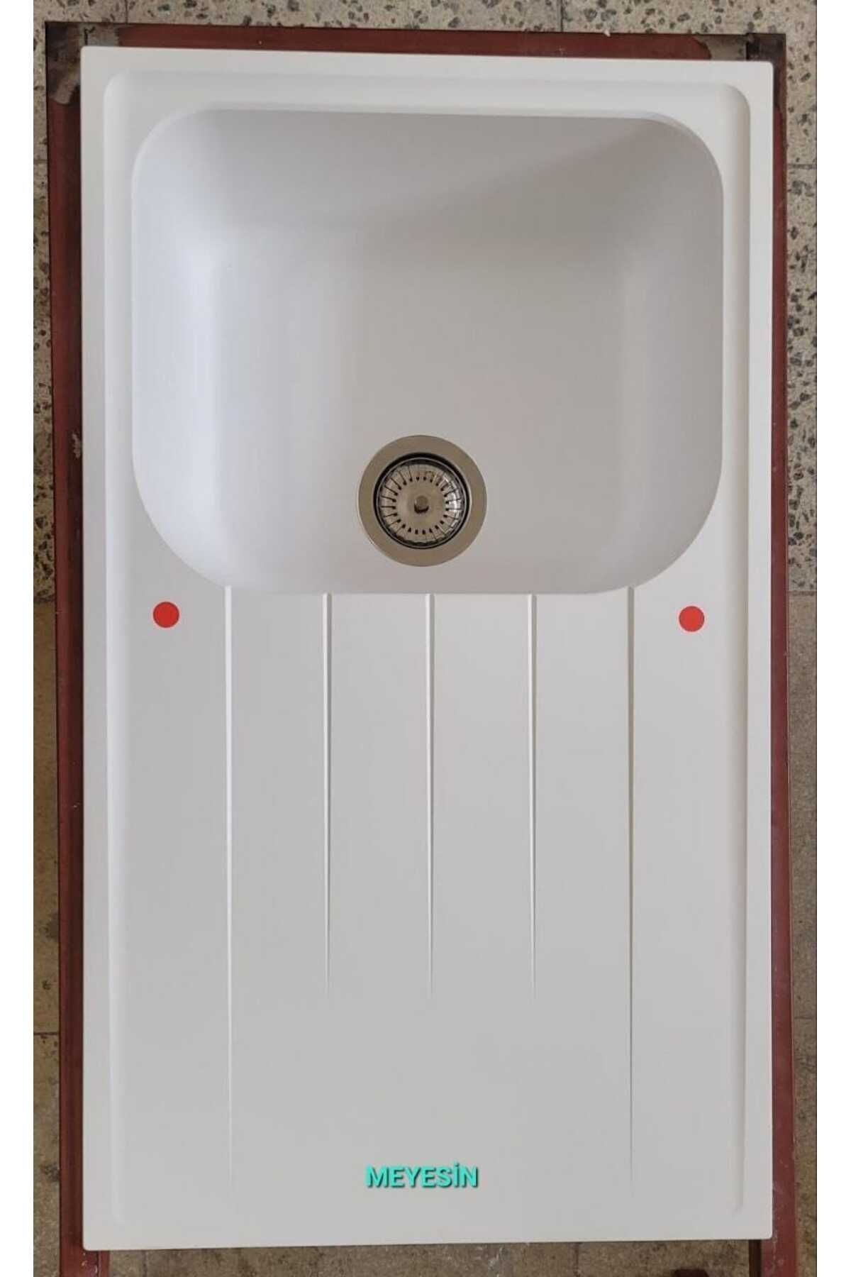 EvyeLand Meyesin Granit Evye Beyaz Tek Göz Damlalıklı Mutfak Evyesi ...