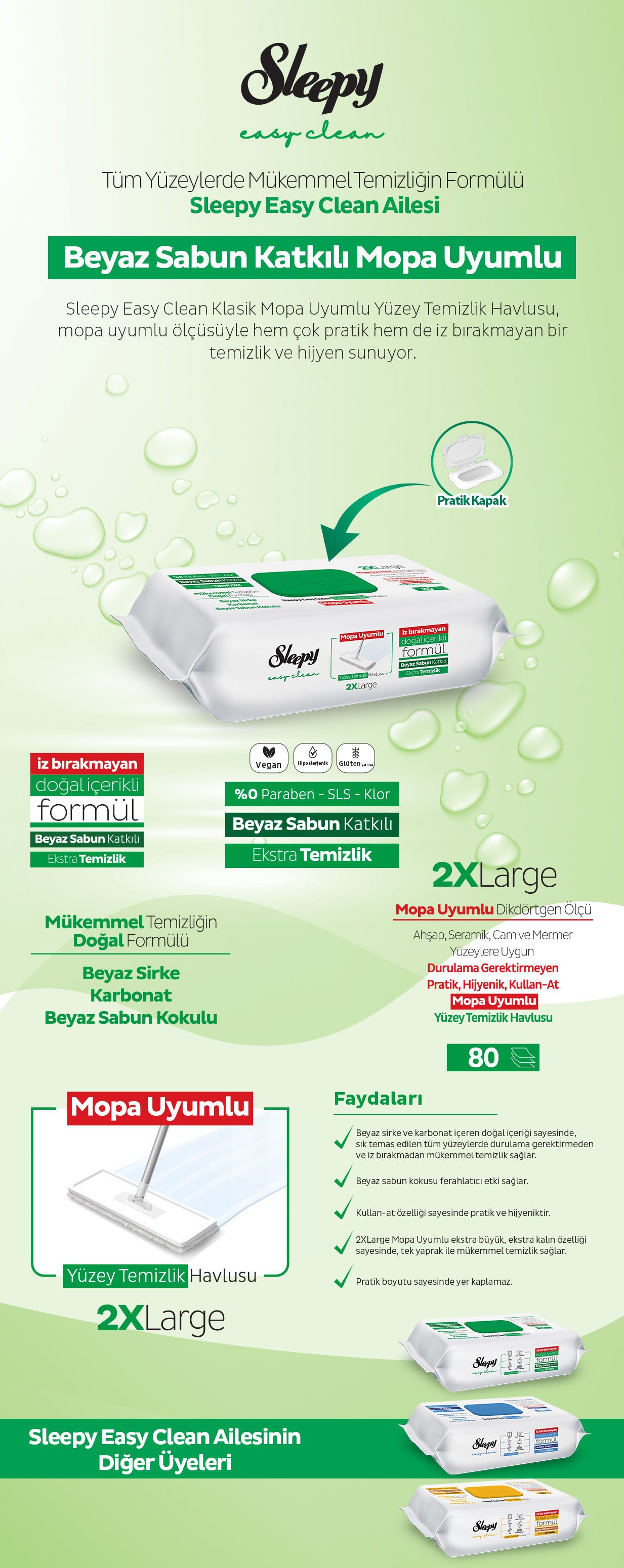 Sleepy Easy Clean Beyaz Sabun Katkılı Mopa Uyumlu Yüzey Temizlik Havlusu 80 Yaprak - Fiyatı ...