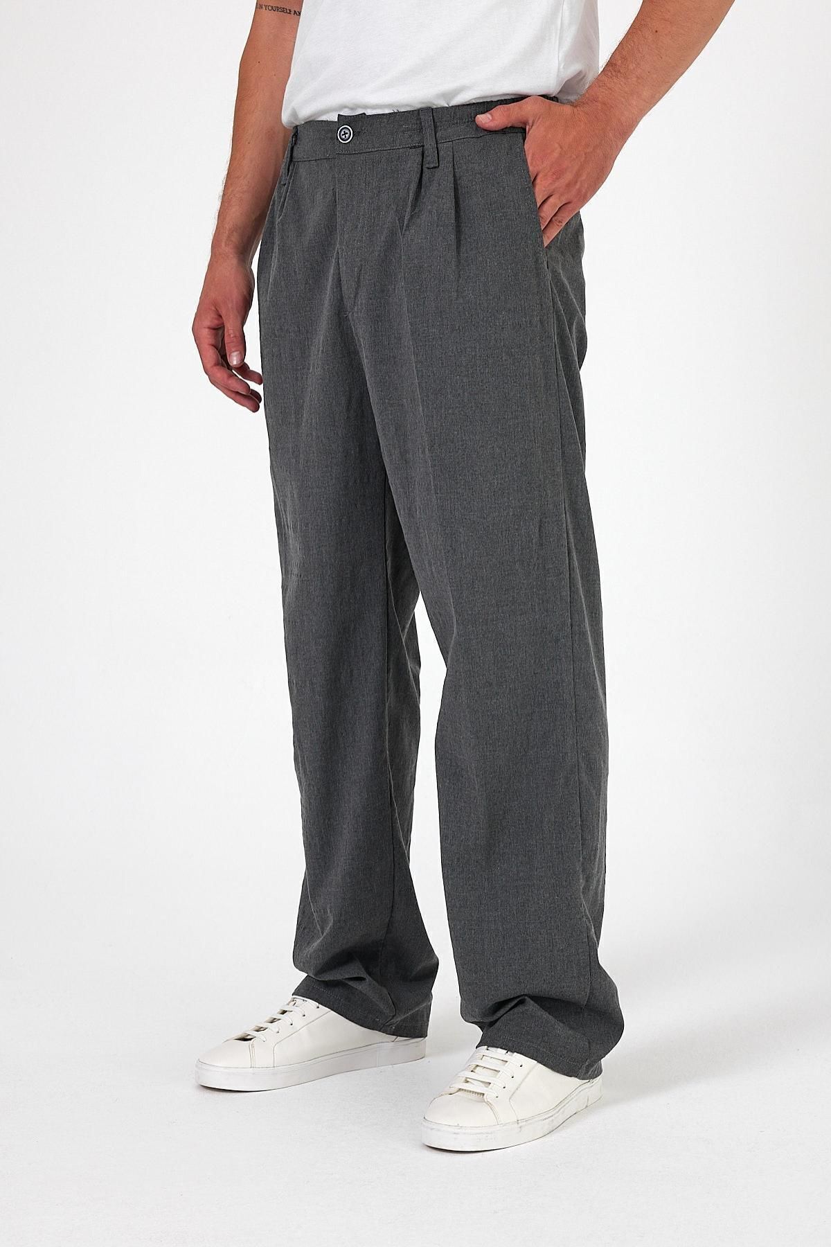 DAMGA JEANS High Waist Gray Stretchy Oversize Baggy Pants - Men- Trendyol
