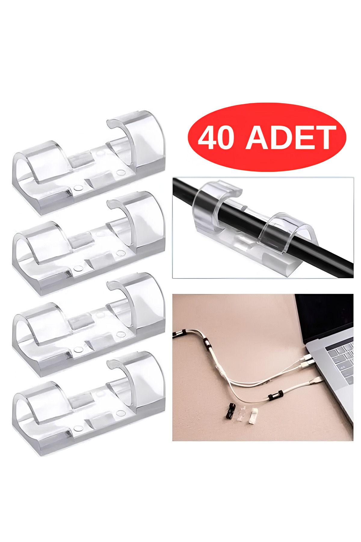 Vekorr 40 Adet Kablo Sabitleyici Yapışkanlı Tutucu Klips Elektrik Kablo Saklayıcı Toplayıcı Set ...