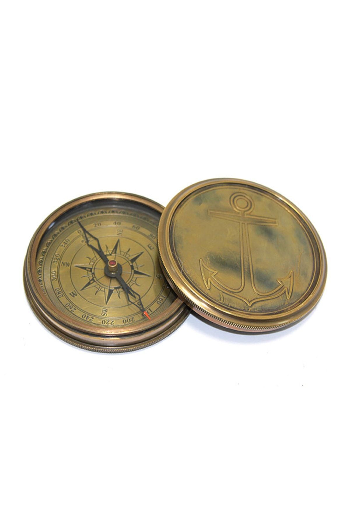 hediyesahibi Antique Brass Sailor Work Compass with Anchor- Trendyol