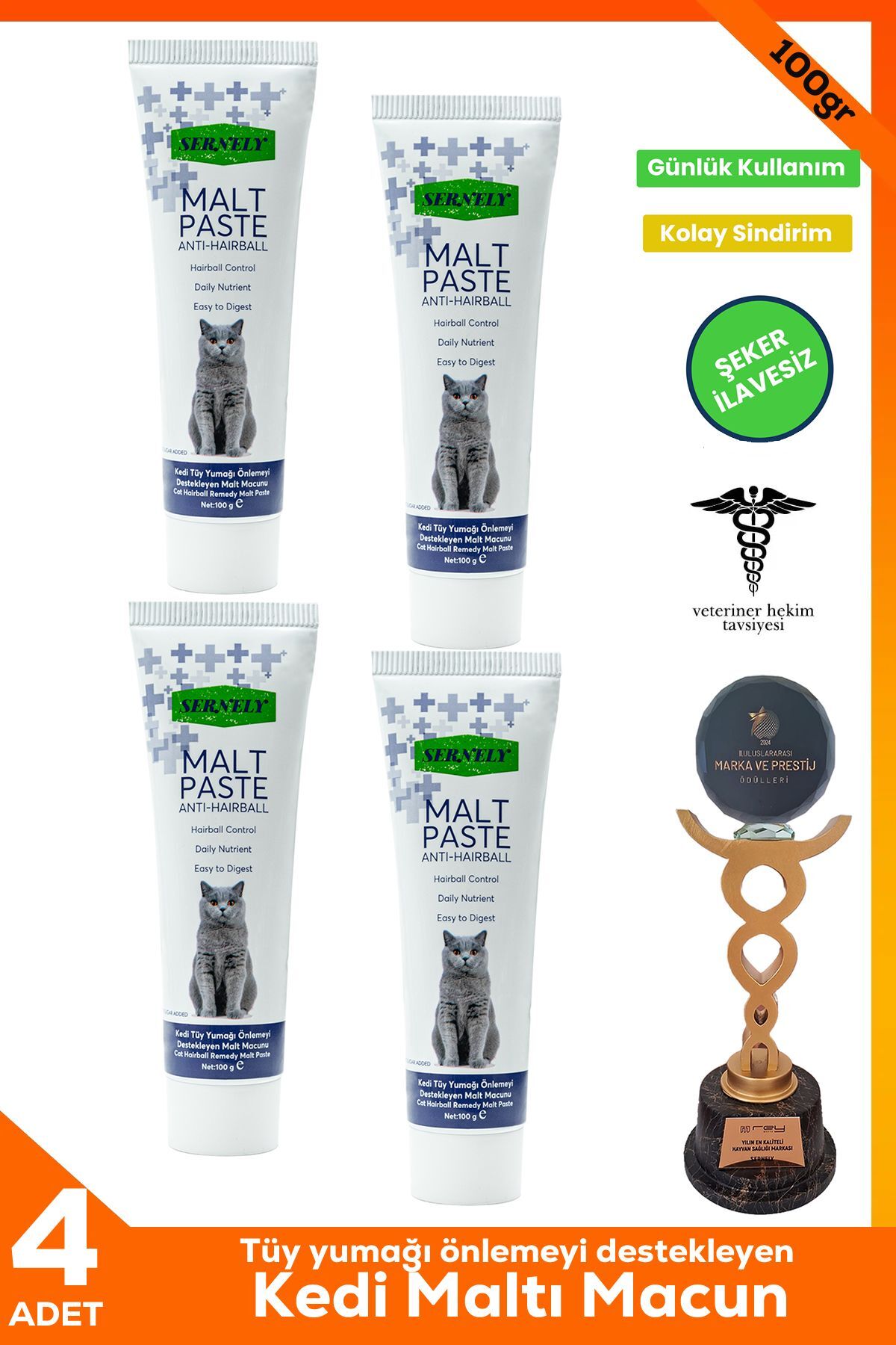 Sernely 4 Adet Anti-Hairball Malt Paste 100gr Kedinizin 4 aylık Tüy ...