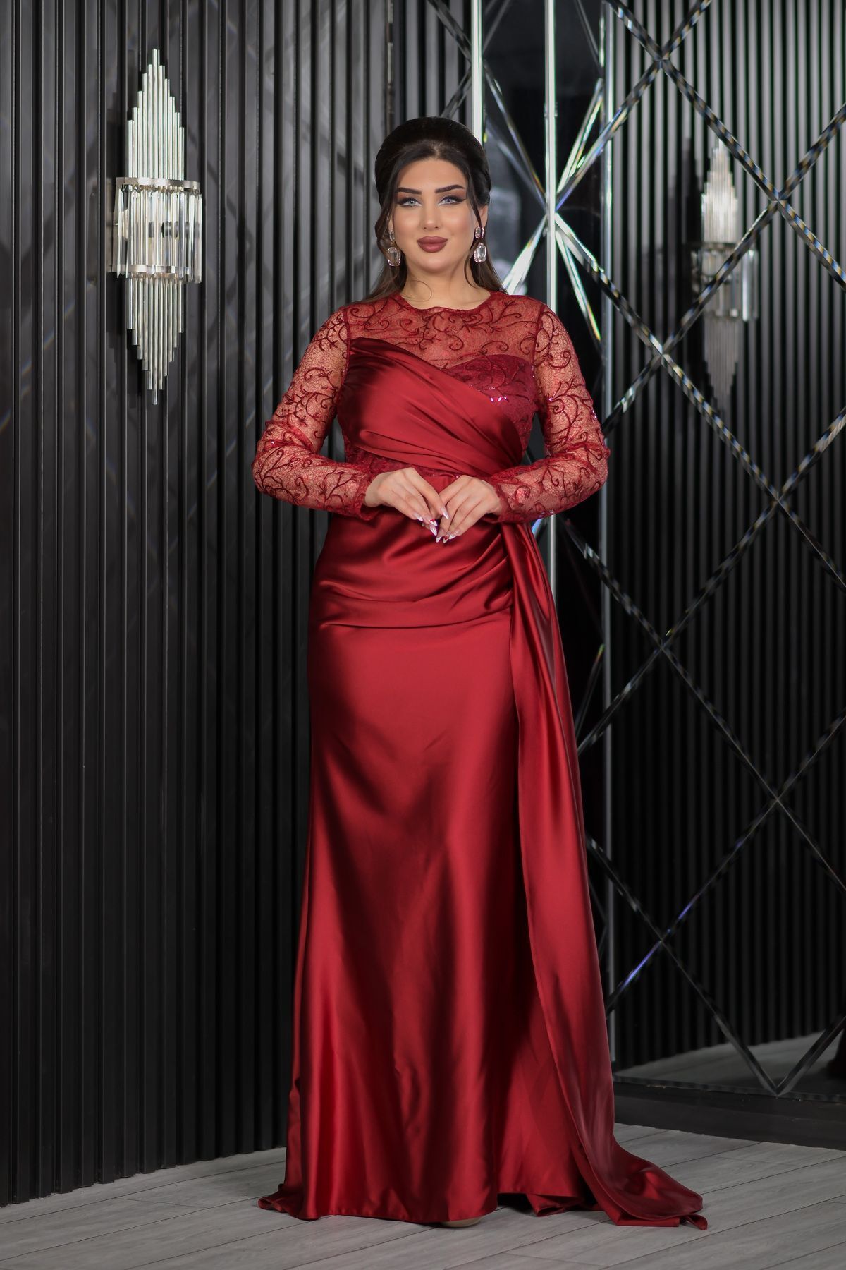 Matik Abiyem Saten Pullu Payet Garnili Belden Pelerinli Uzun Balık ...