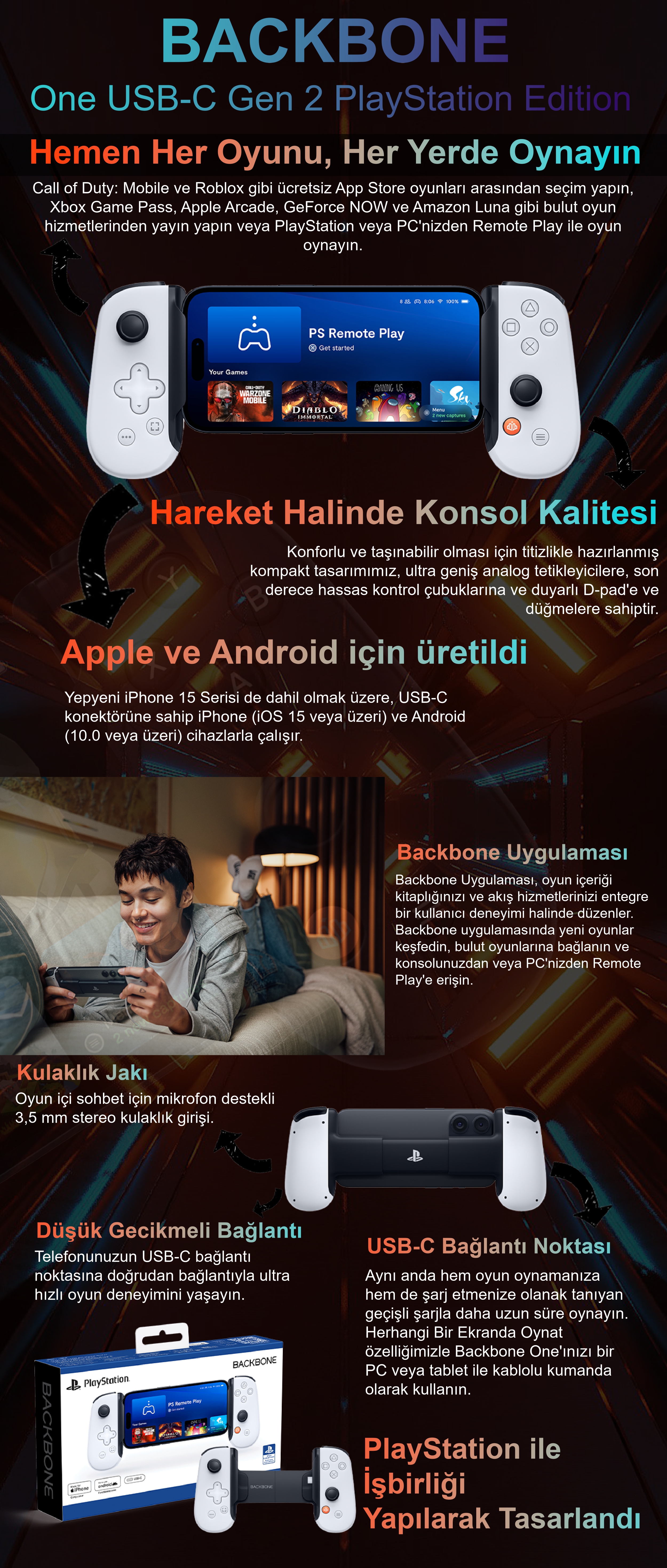 backbone One, PlayStation Edition Gen2 Android + iPhone 15 Serisi-USB-C ...