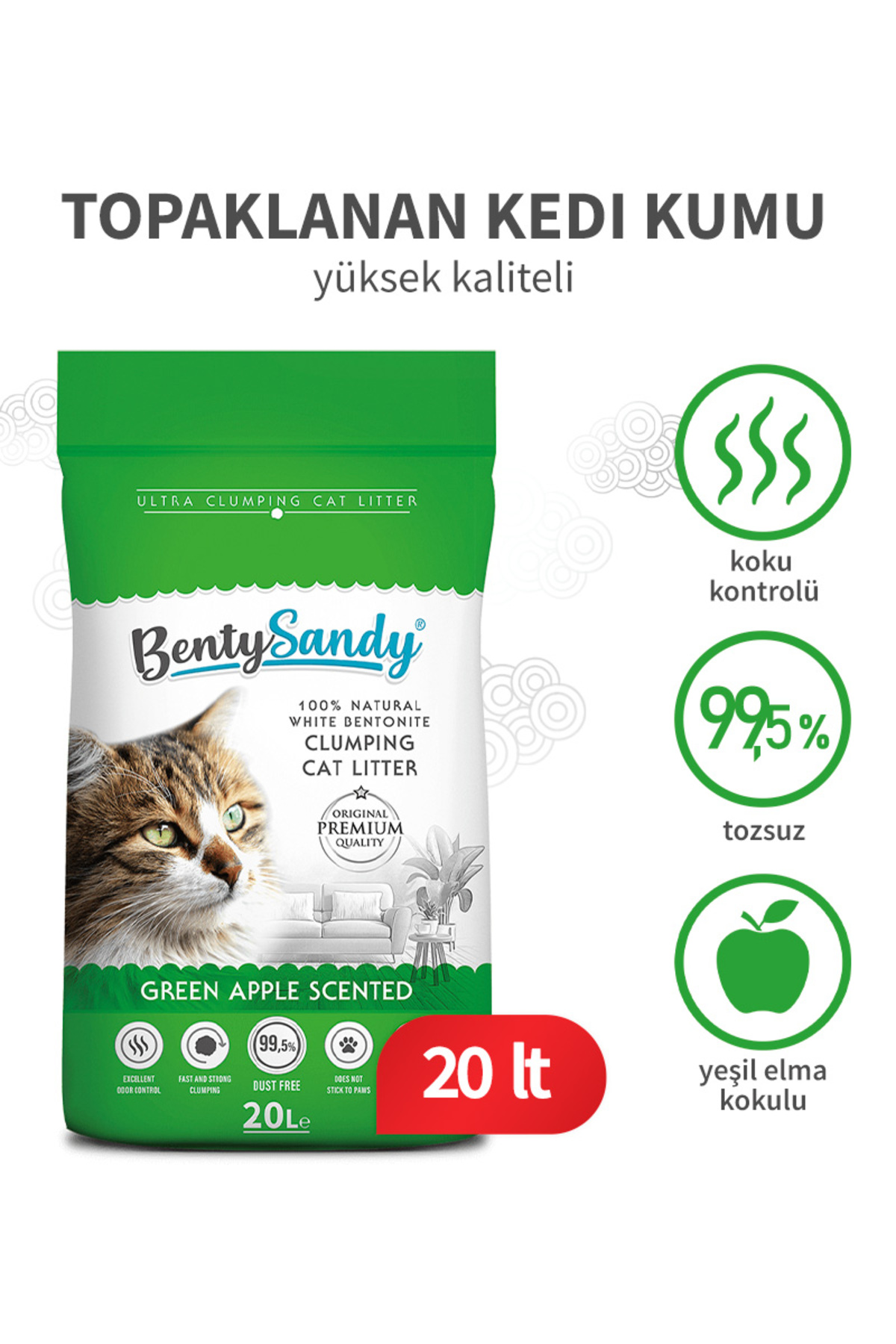 BentySandy Green Apple Yeşil Elma Kokulu Topaklanan Kedi Kumu 20 Lt Fiyatı, Yorumları - Trendyol