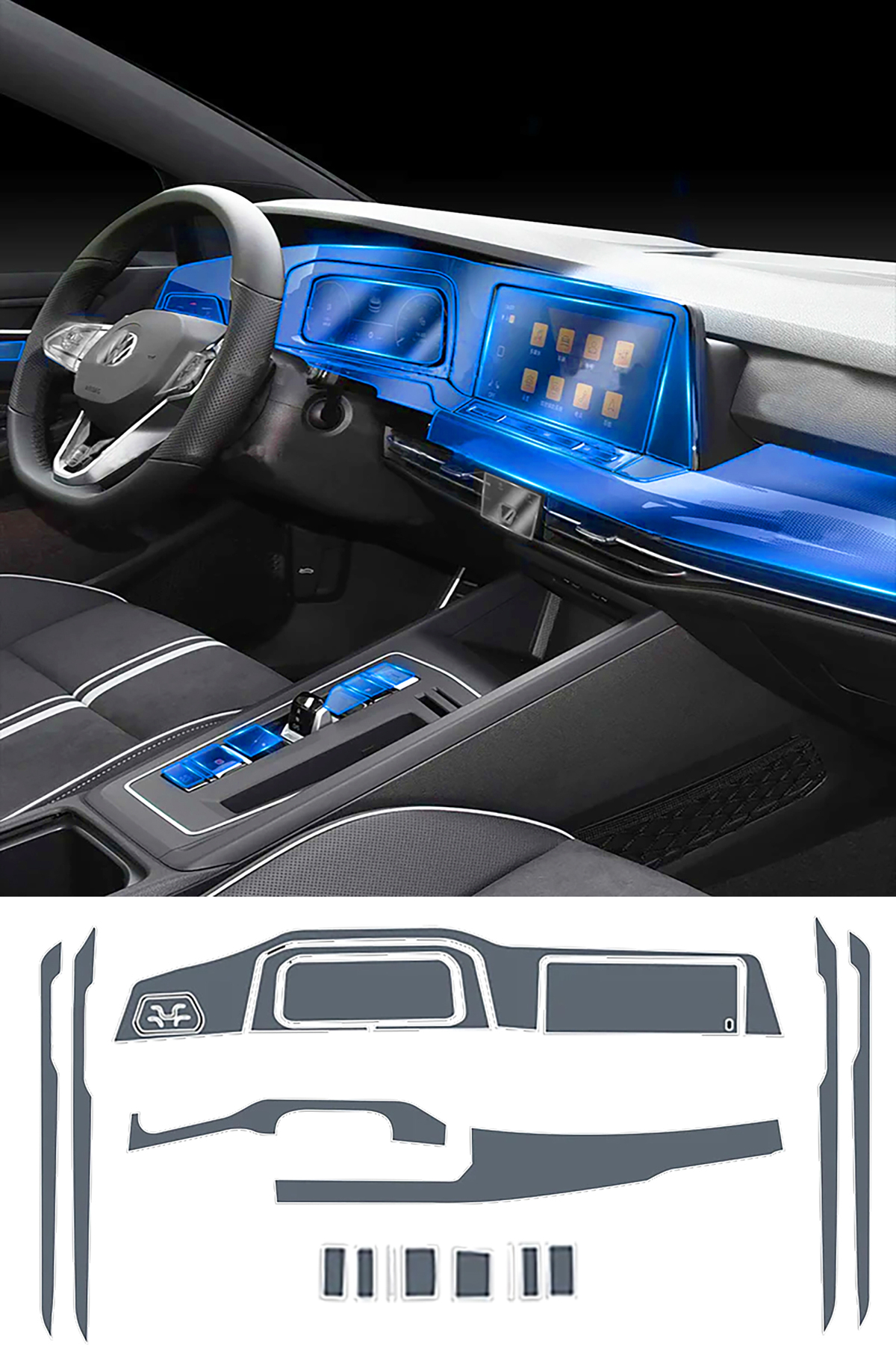 NovStrap VW Golf 8 İle Uyumlu Trim ve Ekran Koruyucu Film 18 Parça ...