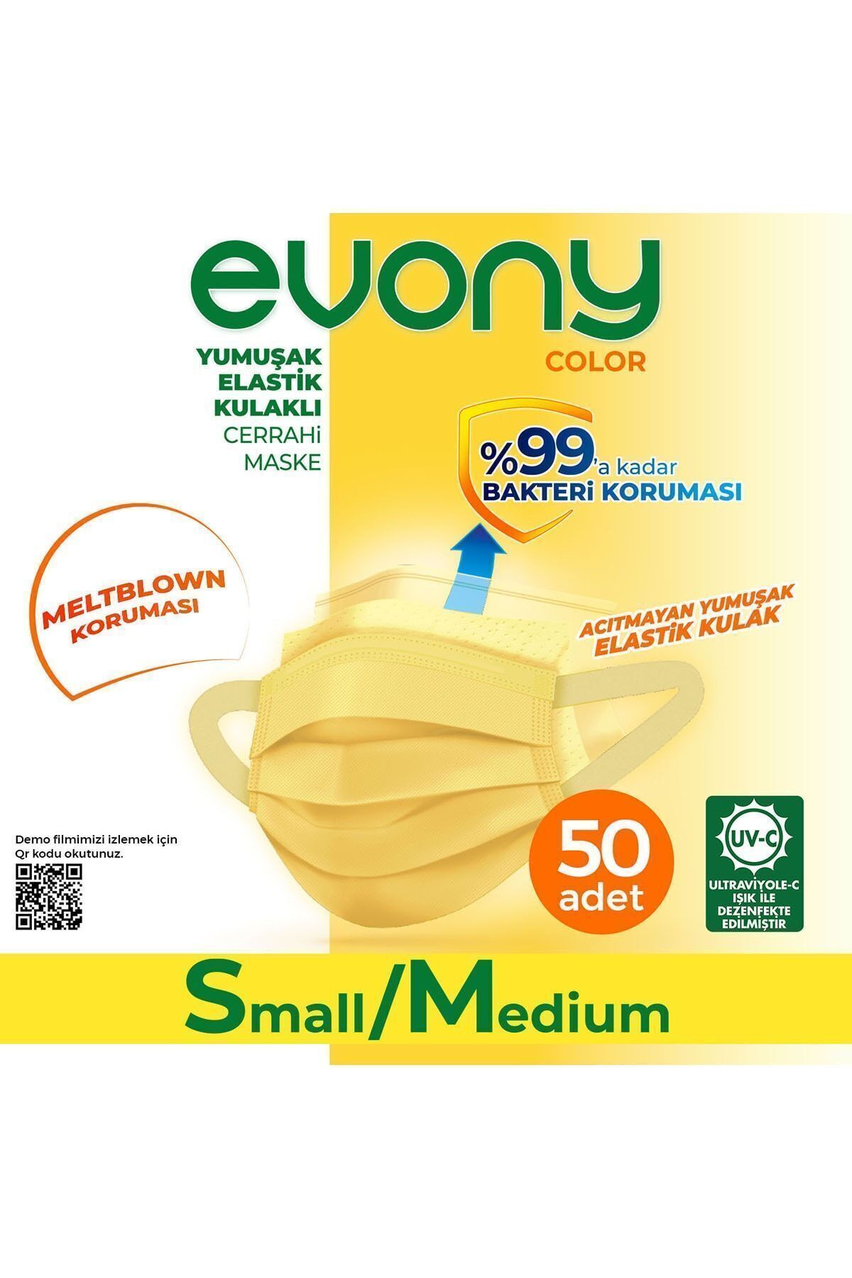 Evony Color Sarı Yumuşak Elastik Kulaklı Maske 50 Adet - Fiyatı, Yorumları