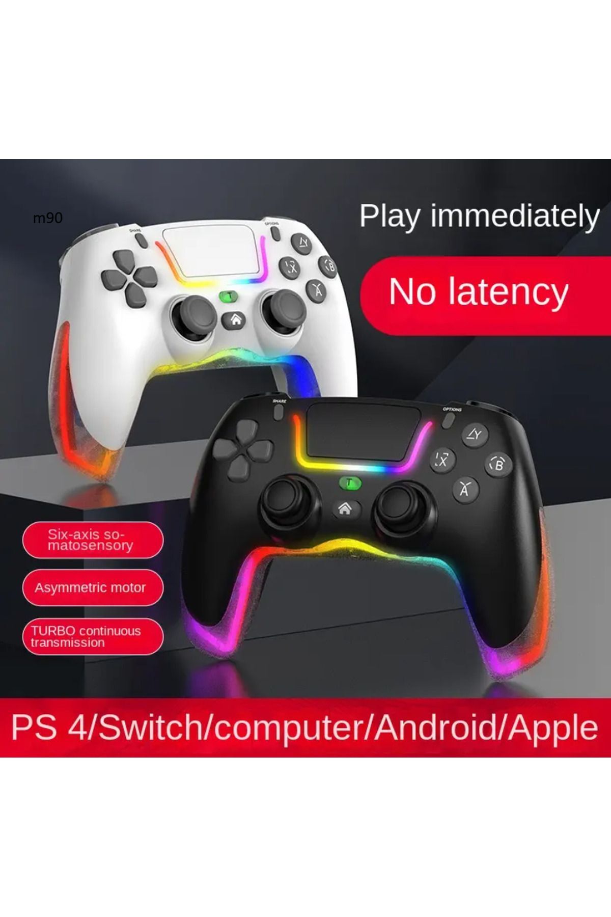 M90 Kablosuz Rgb Gamepad Oyuncu Kol /Çift Titreşim/6 Eksenli Rgb Mod ...