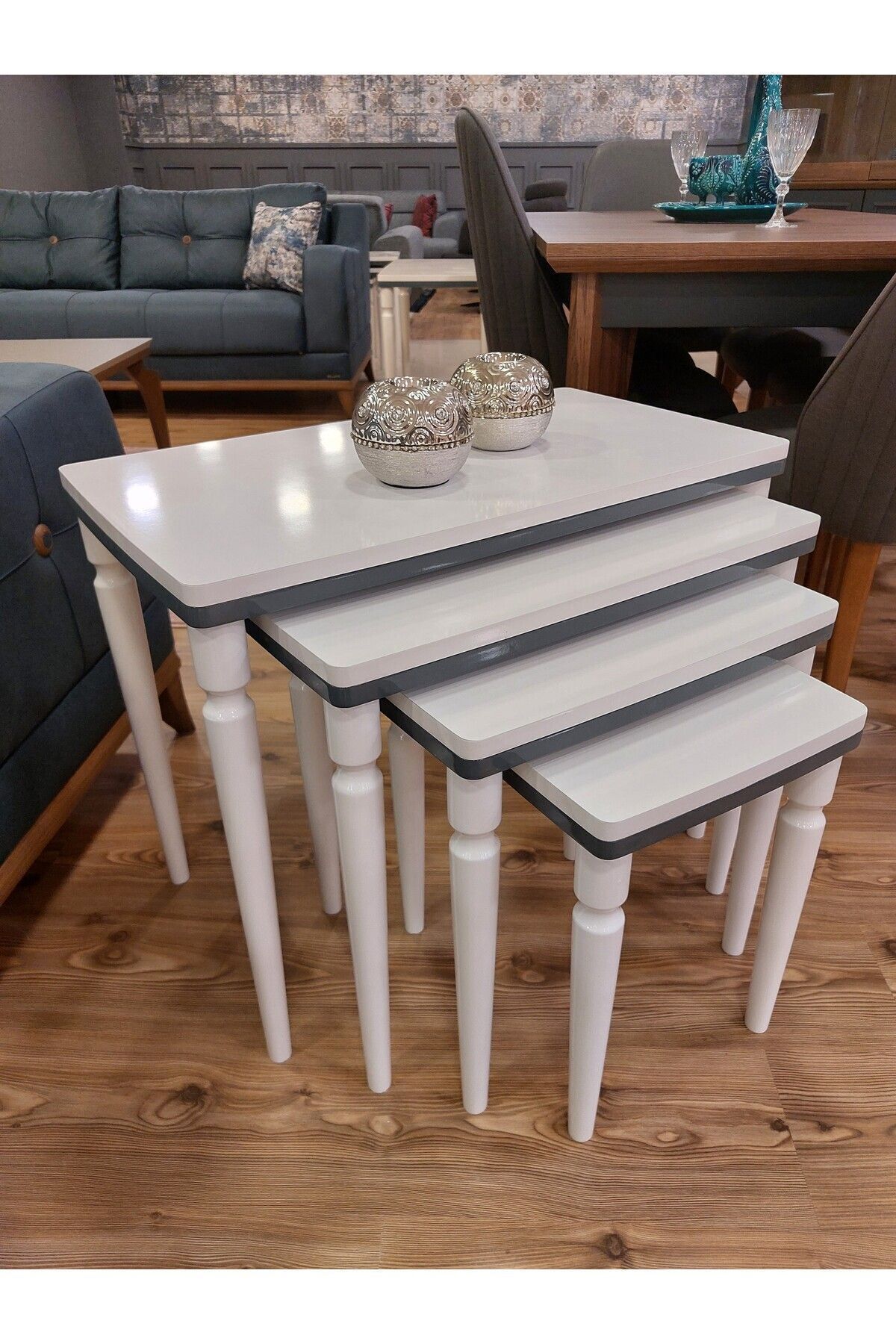 AKSET 4lü Lüx Zigon Sehpa BEYAZ Antrasit Fiyatı, Yorumları - Trendyol