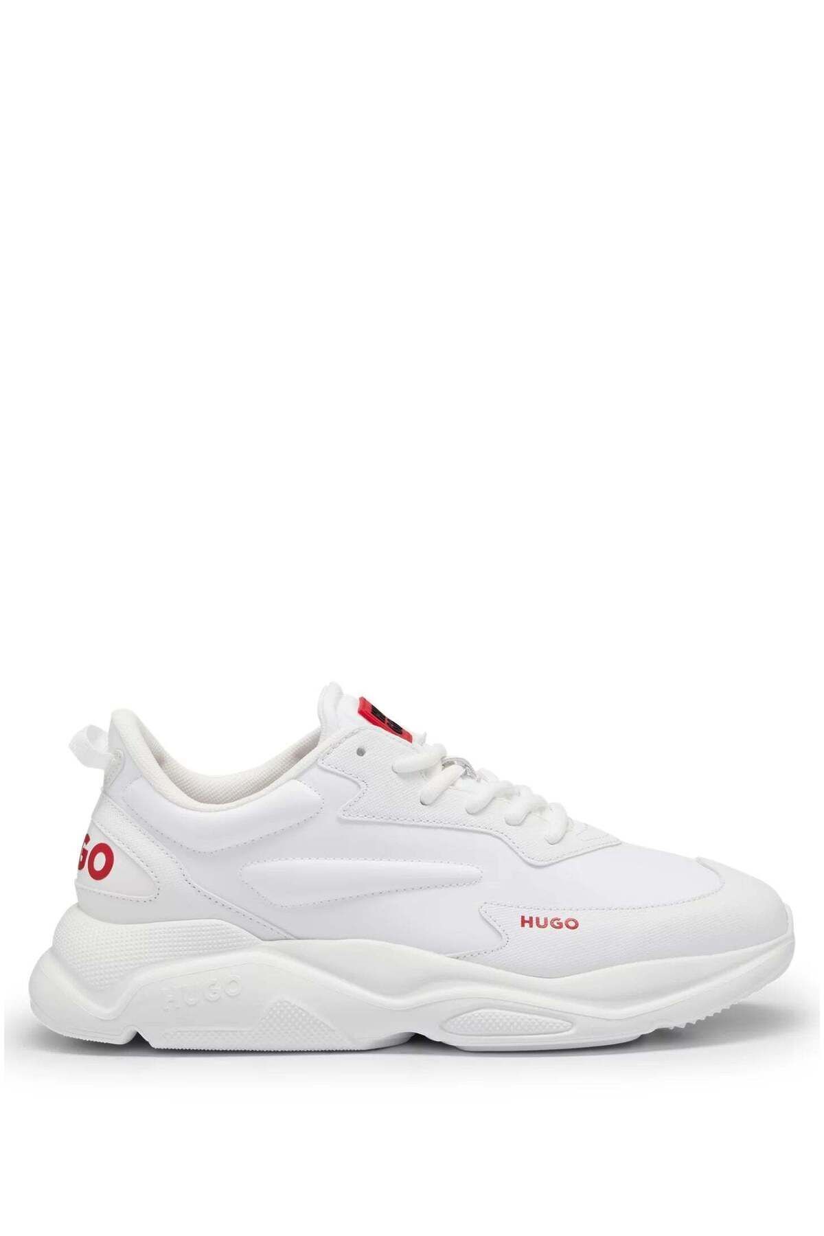 HUGO Erkek Marka Logolu Bağcıklı Kaydırmaz Tabanlı Günlük Beyaz Sneaker ...