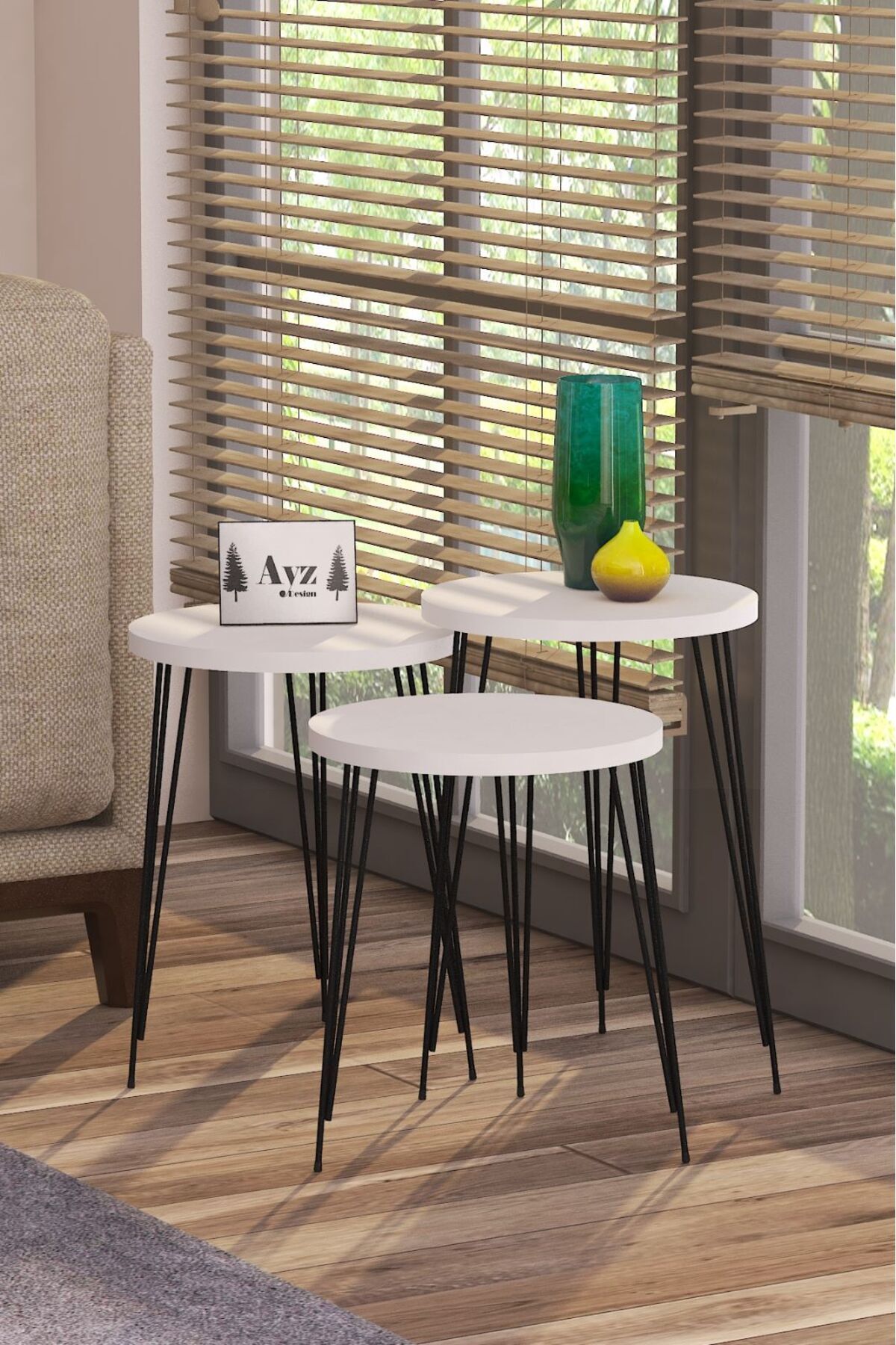 AYZ DESİGNE AYZ DESİGN BEYAZ 3'LÜ YUVARLAK ZİGON SEHPA ÇAY & SERVİS ...