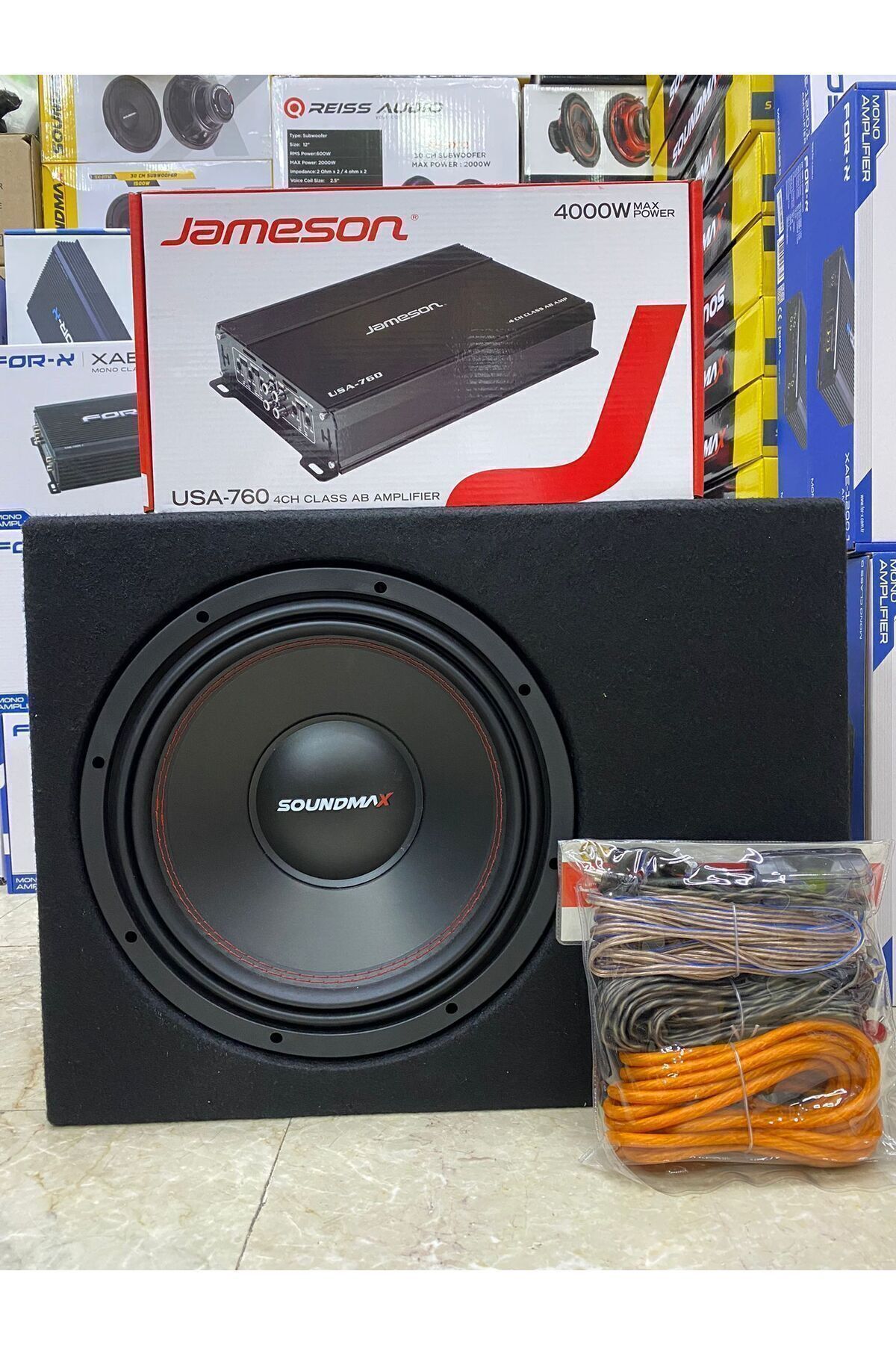 REISS AUDIO Soundmax 30cm Bass 1500w 400rms 4x60rms 4kanallı Anfi 4000w ...