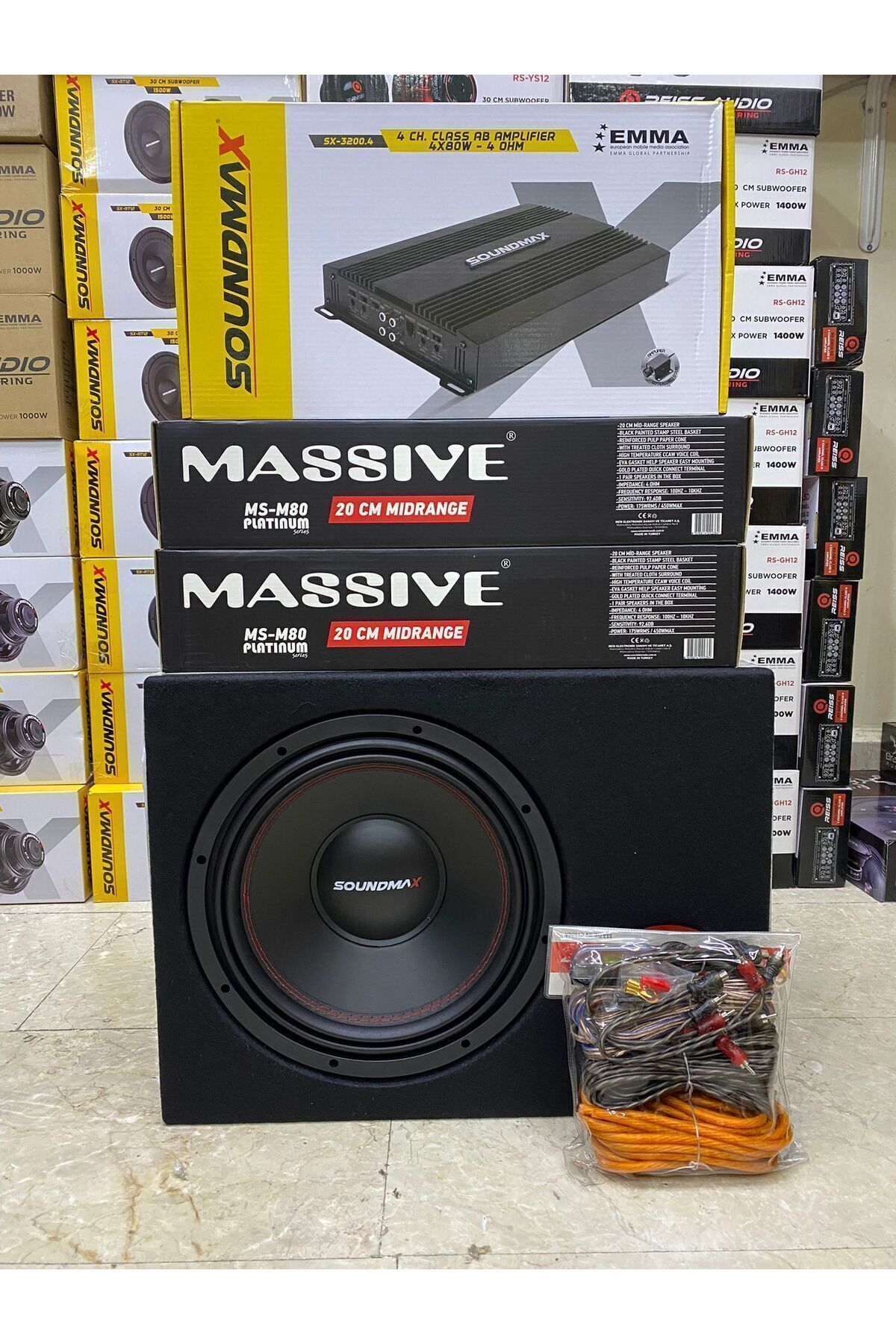 Soundmax Paket 30cm Bass Massive 20cm İki Takım Midrange Anfi Kablo ...