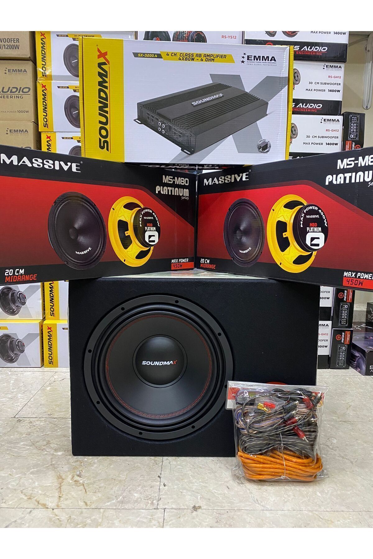 Soundmax Paket 30cm Bass Massive 20cm İki Takım Midrange Anfi Kablo ...