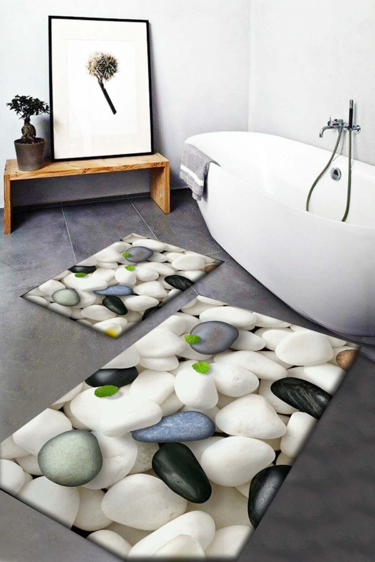 Else Hal Black and White Pebbles Bath Mat Set of 2