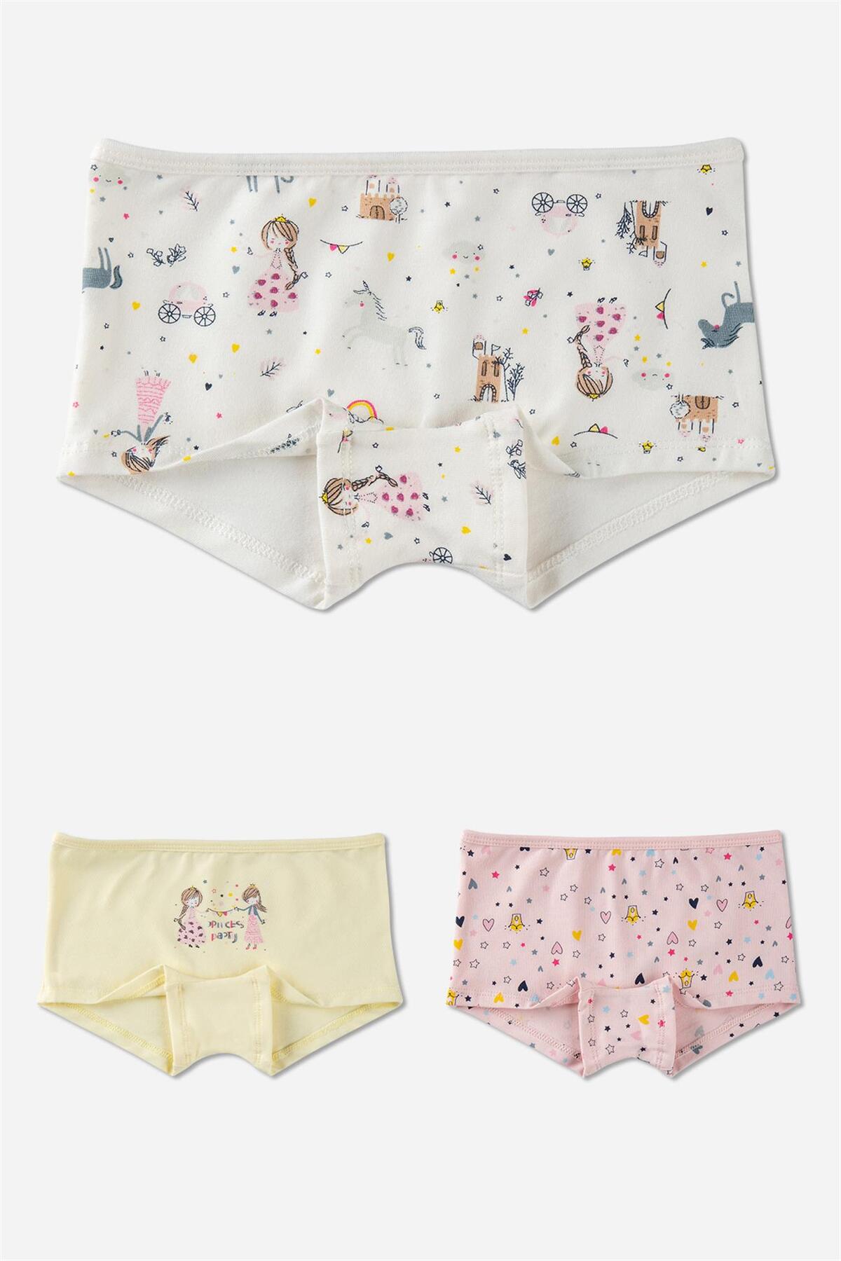 BAYKAR Kız Çocuk Pamuklu Renkli Baskılı Likralı Boxer 3'lü Paket 5656 ...