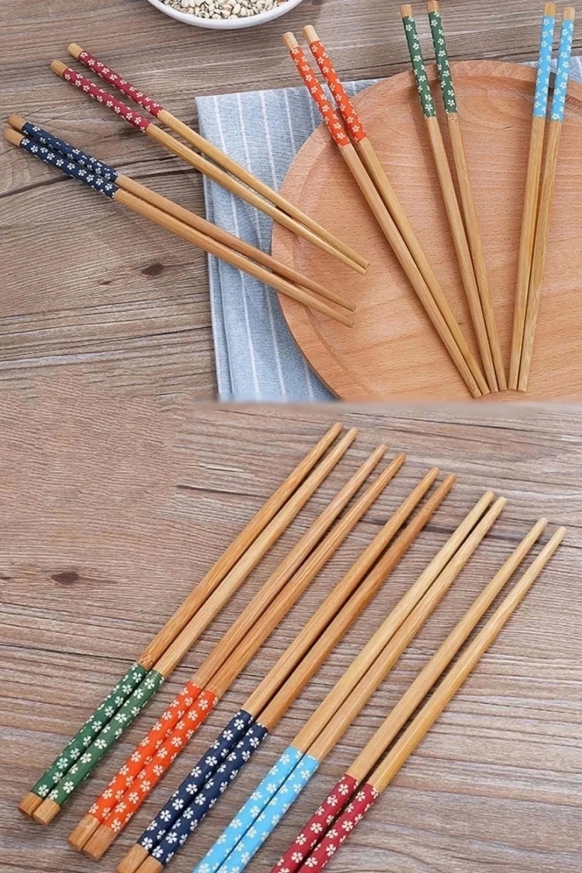Mallame 20 Çift Bambu Chopstick Desenli Yıkanabilir Kore Çin Yemek ...