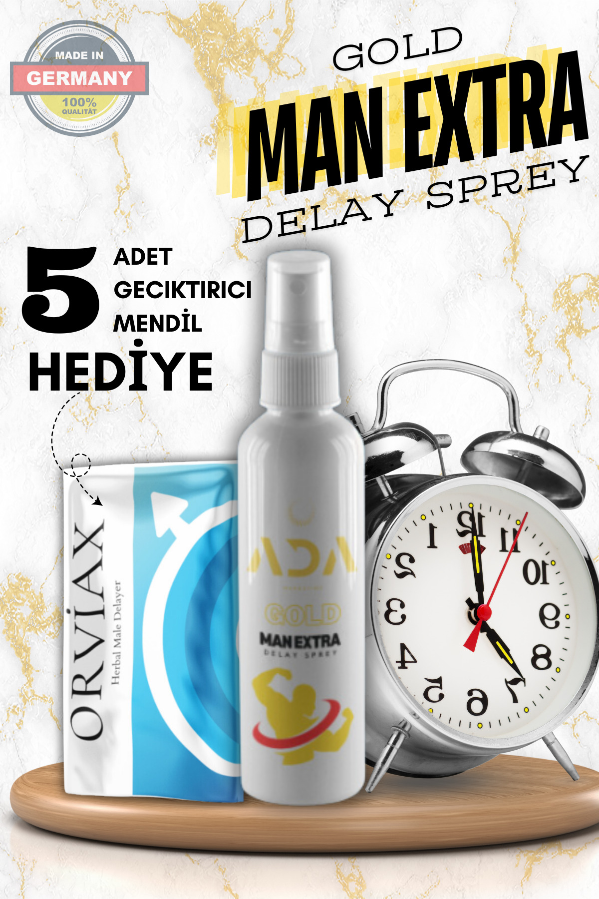 Ada Marketing 90 Dakika Etkili Gold Man Extra D-elay Sprey ve Hediye 5 Adet D-elay Mendil ...