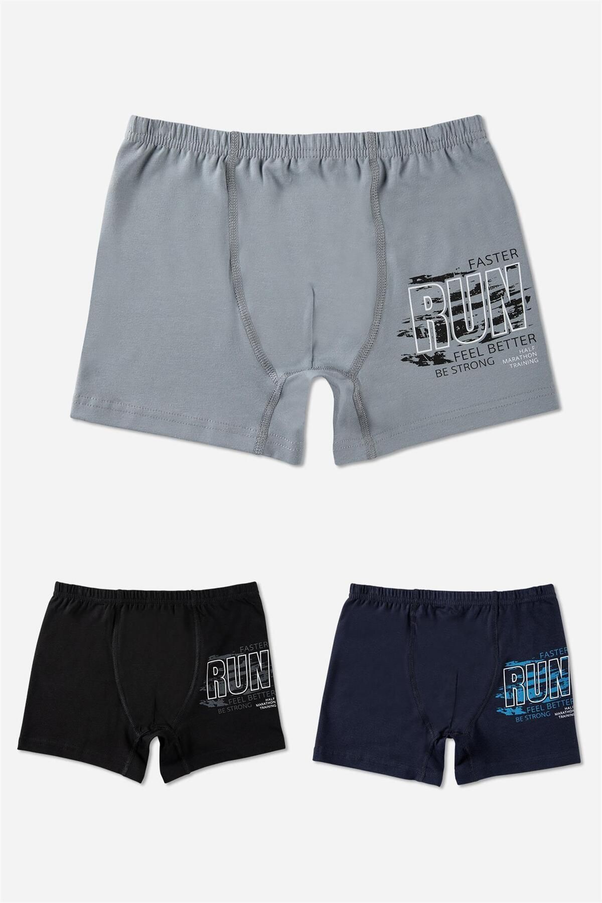 BAYKAR Erkek Çocuk Pamuklu Baskılı Rahat Kesim Likralı Boxer 3'lü Paket ...