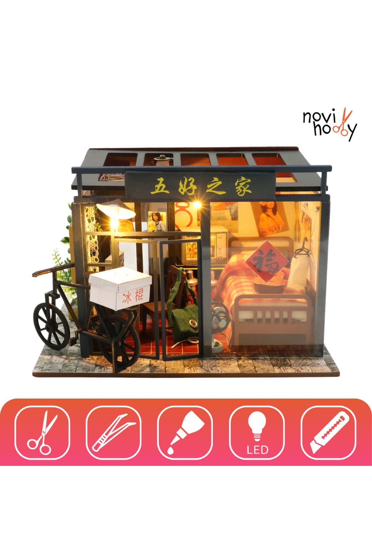 NoviHobby Minyatür Maket Ev Kiti | Maket Ev | DIY Kendin Yap | Led Işıklandırmalı Maket Ev ...