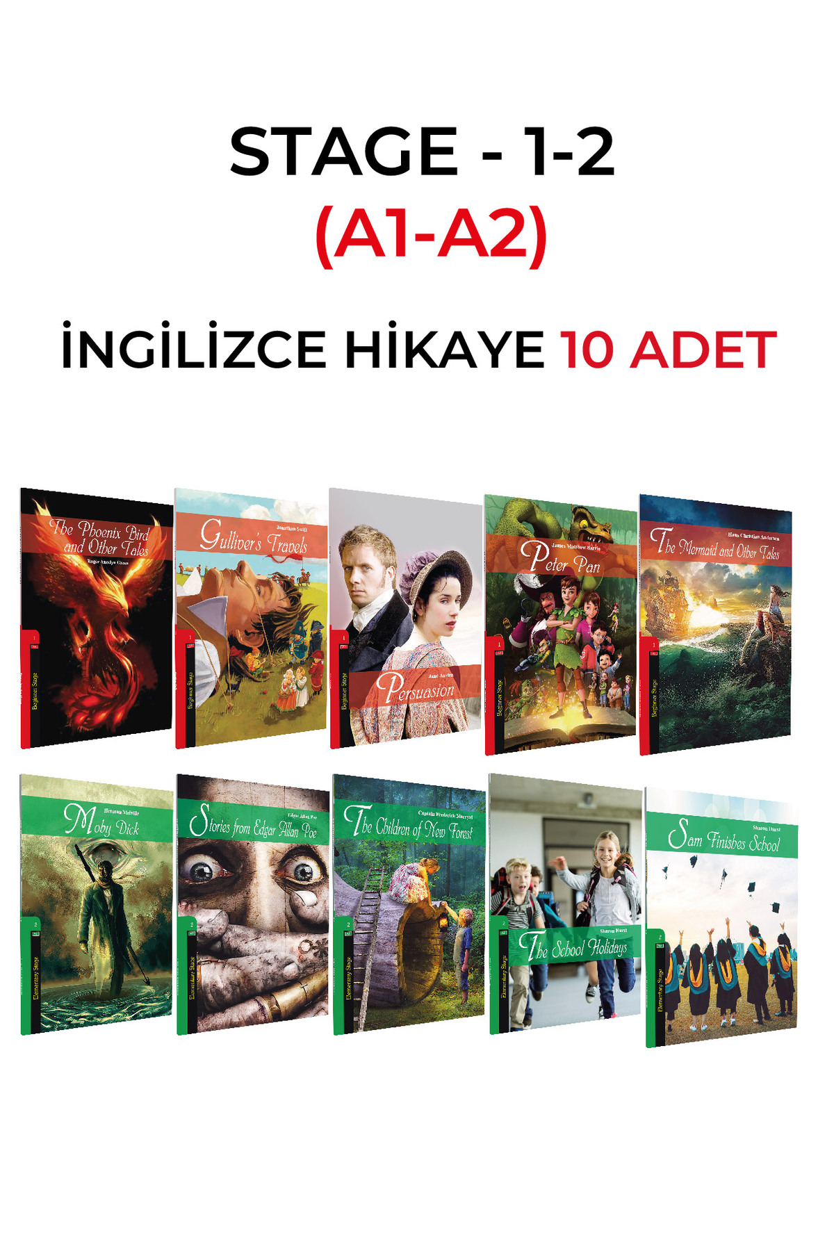 Kapadokya Yayınları İNGİLİZCE HİKAYE A1-A2 SEVİYELERİ (STAGE 1 VE 2) SEVİYELERİ 10 LU SET ...