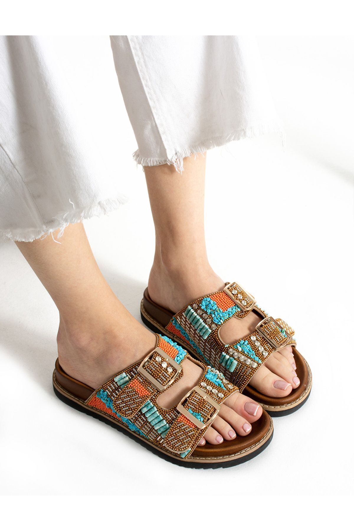 trendyhit Palmas Taba Tasarım Taşlı Etnik Tokalı Kadın Terlik - Fiyatı ...