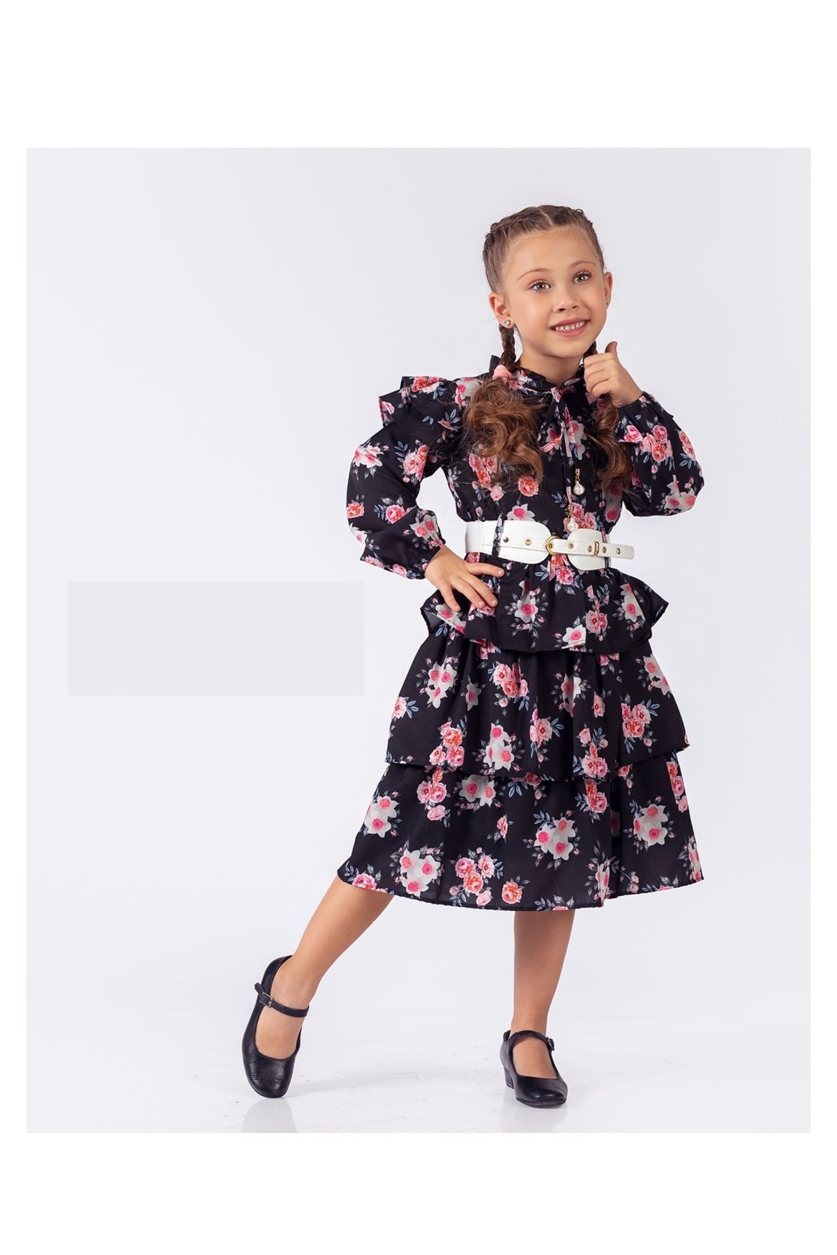 Elayza ETEĞİ VE KOLLARI FIRFIRLI KEMERLİ UZUN KOLLU KIZ ÇOCUK ...