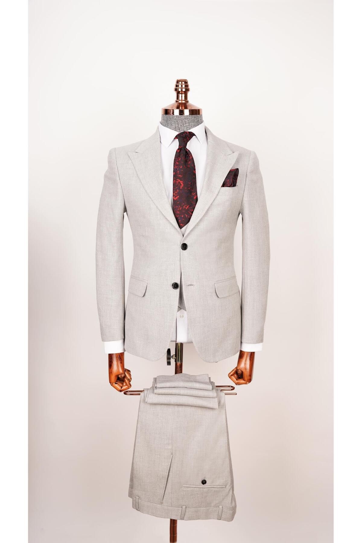 echol Erkek Slim Fit Kesik Kareli Yelekli Açık Gri Takım Elbise Fiyatı ...