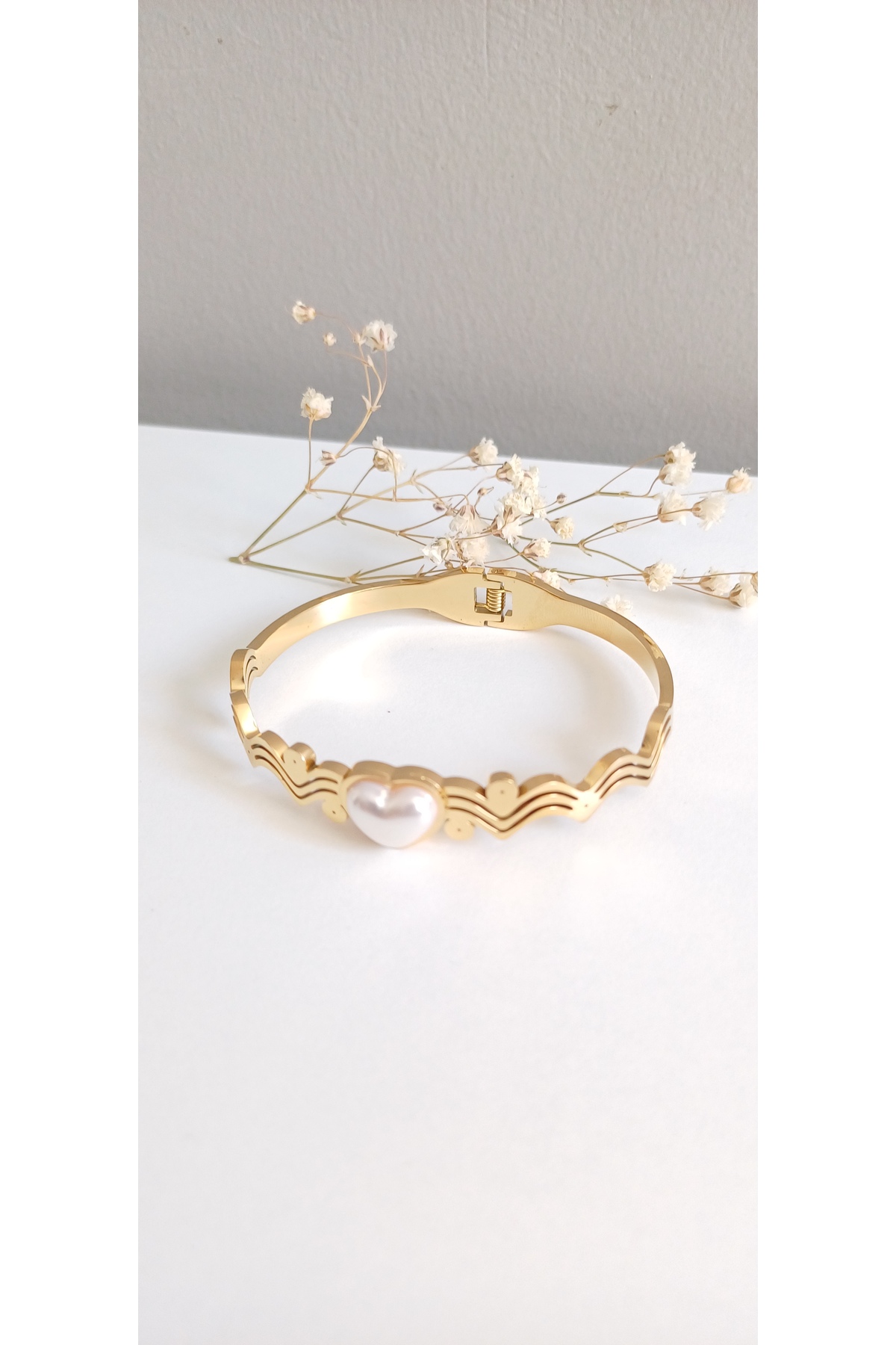 Feride ÇELİK KELEPÇE SEDEFLİ KALPLİ PASLANMAZ 316L ÇELİK GOLD MODEL ...