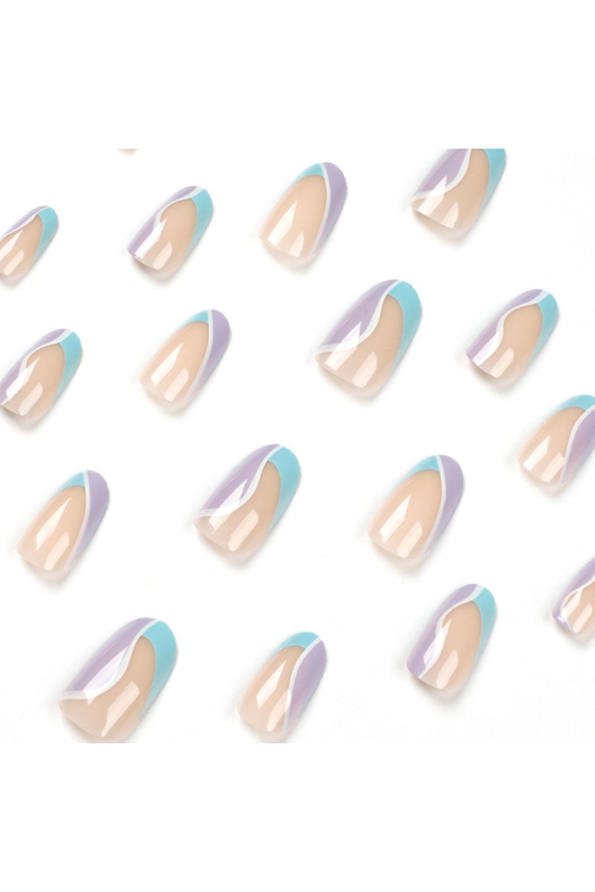 TipsArt Mavi Lila French'li Badem 24’lü Takma Tırnak Seti ve Zararsız ...