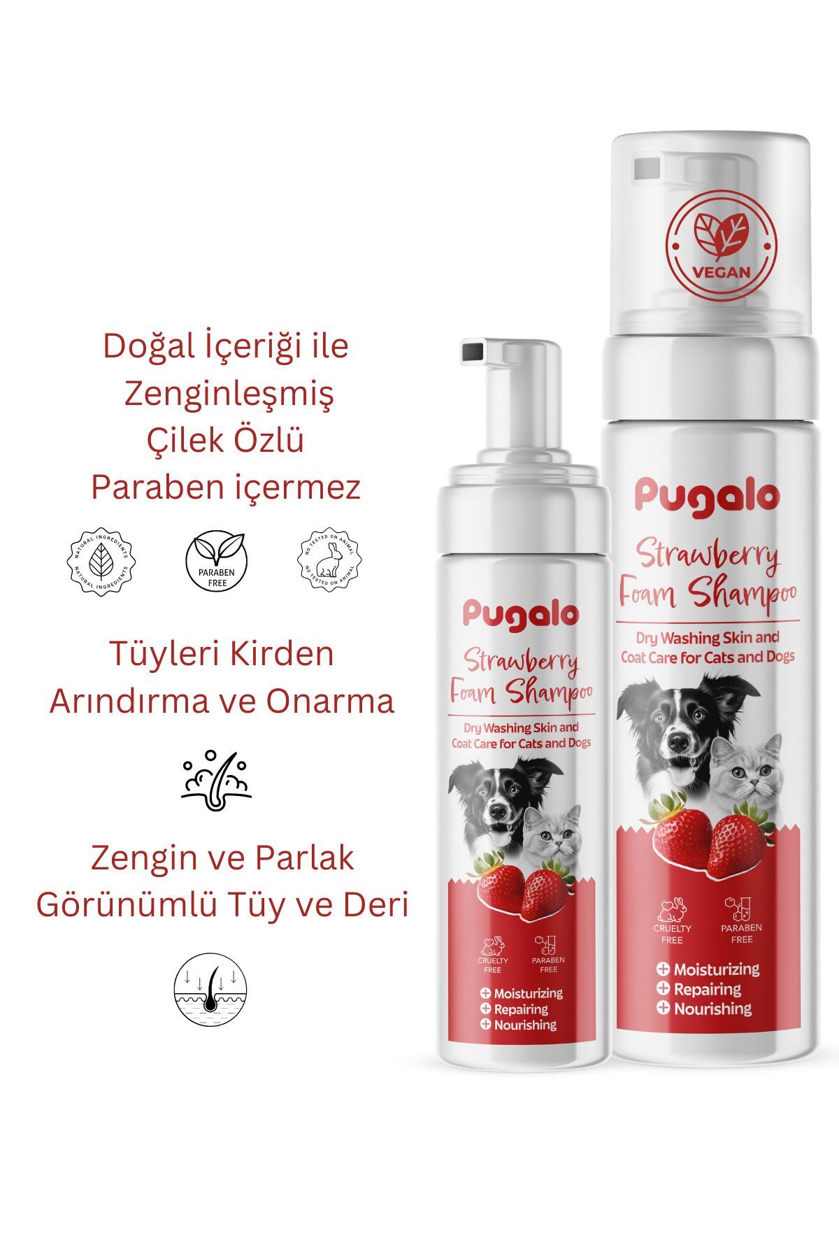 PUGALO Köpük Şampuan Kedi Tüy Dökülmesi Karşıtı Doğal Içerikli Çilekli ...