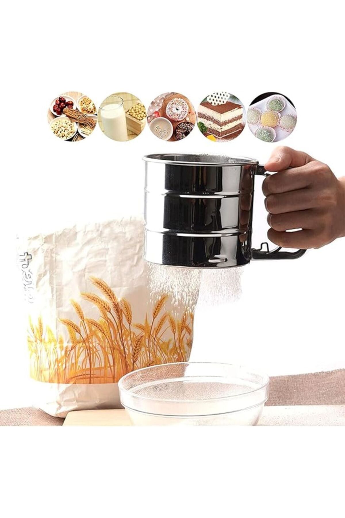TARIK HOME Lüx Paslanmaz Çelik Mekanizmalı Pratik 300 gr Un Eleği ...