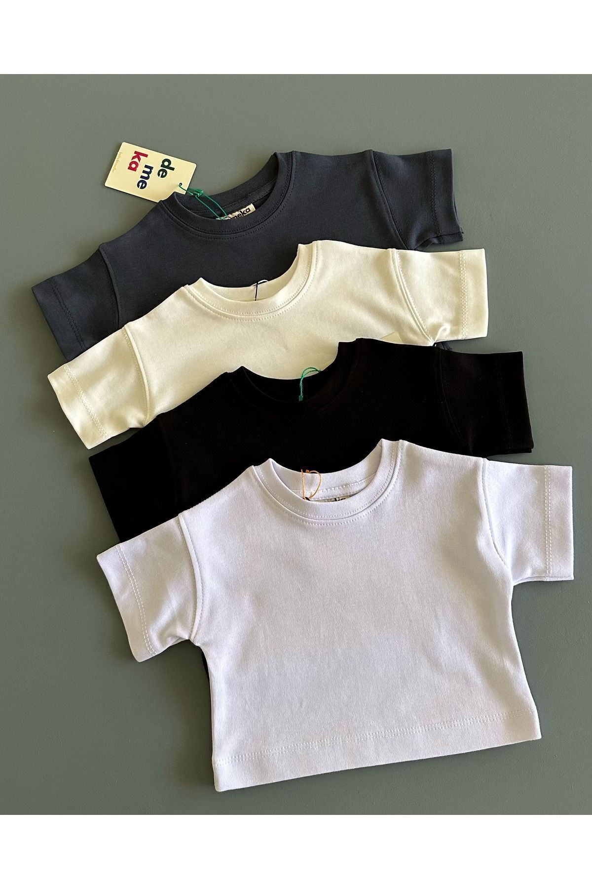 DEMEKA BABY Basic Oversize Bebek Ve Çocuk Unisex T-shirt Seti 4lü ...