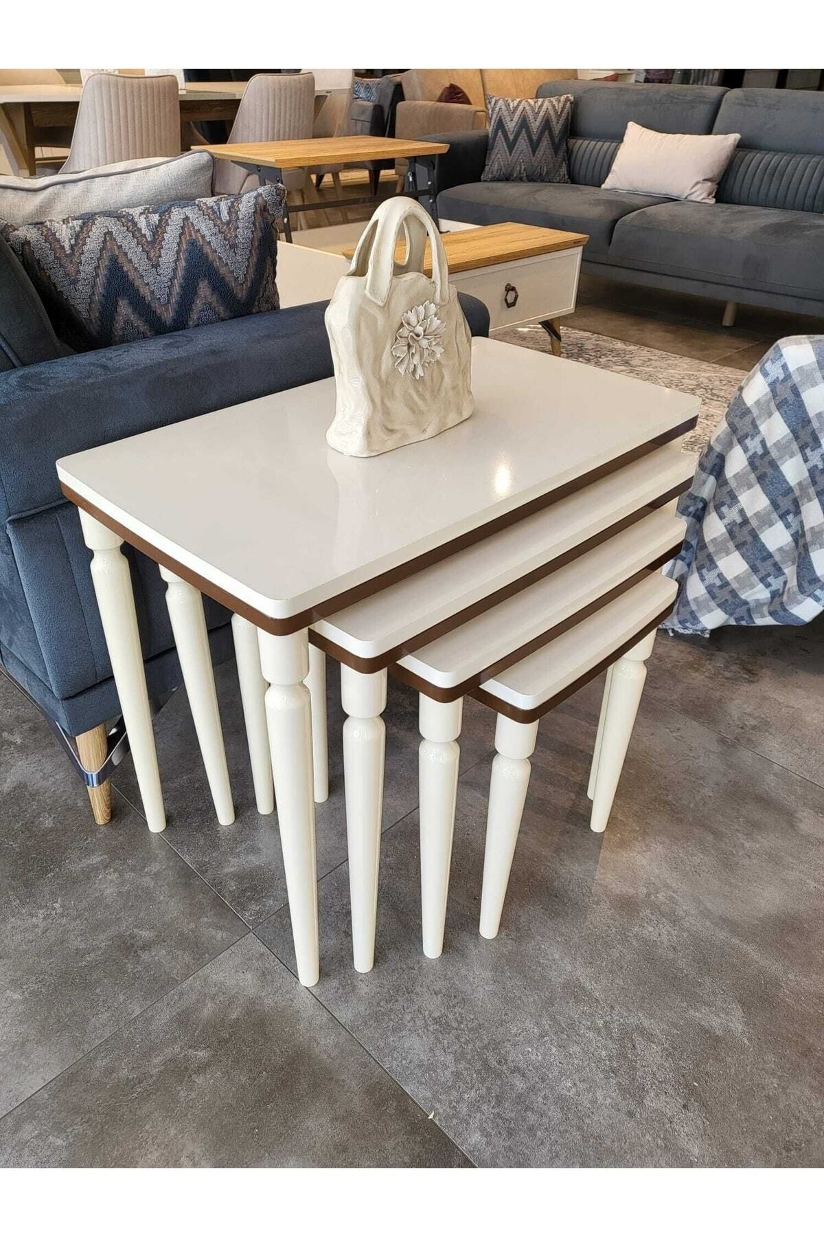 AKSET 4lü Lüx Zigon Sehpa Krem Ceviz Fiyatı, Yorumları - Trendyol