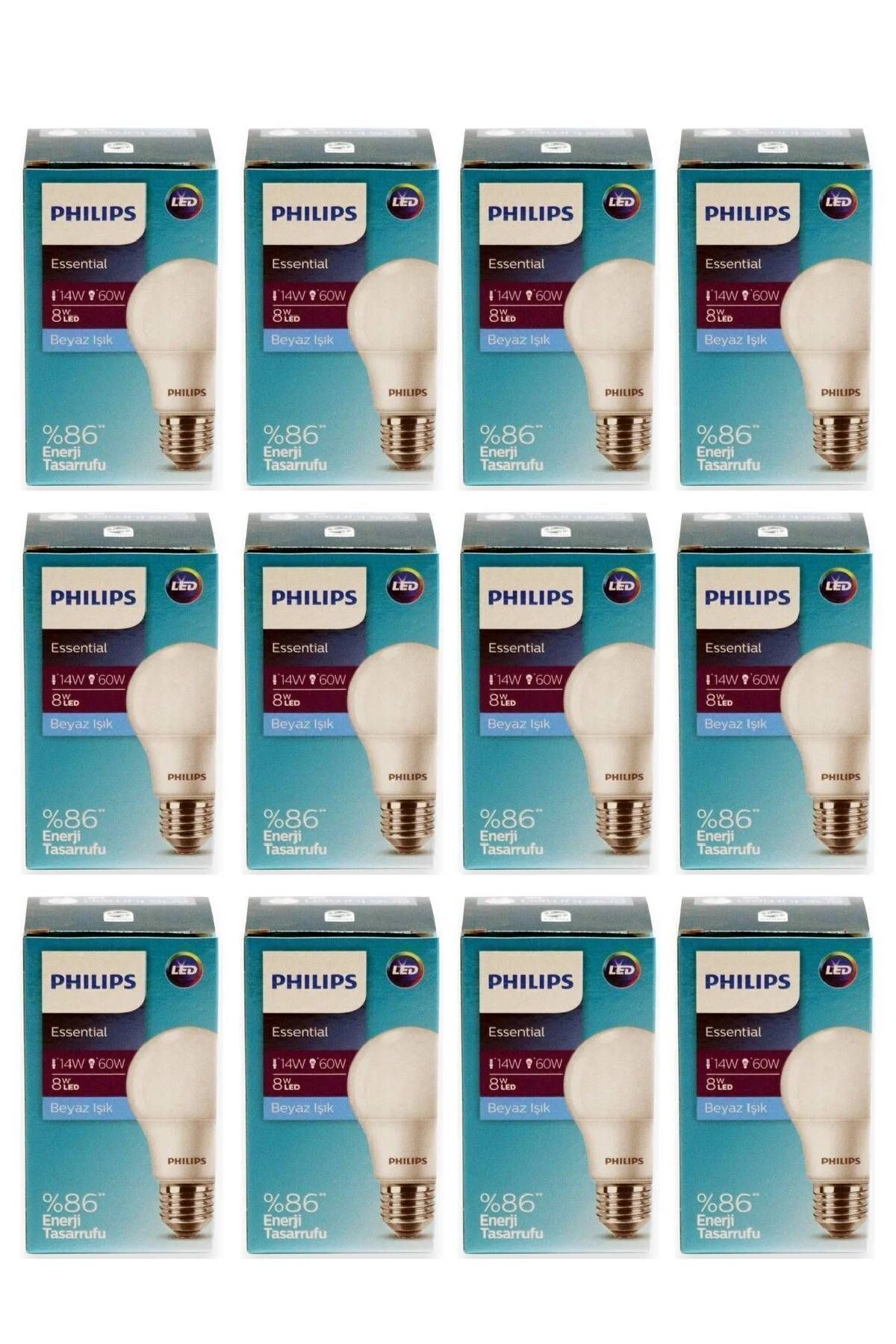 Philips Essential Led Tasarruflu Ampul 8w (60W) Beyaz Işık E27 Normal ...