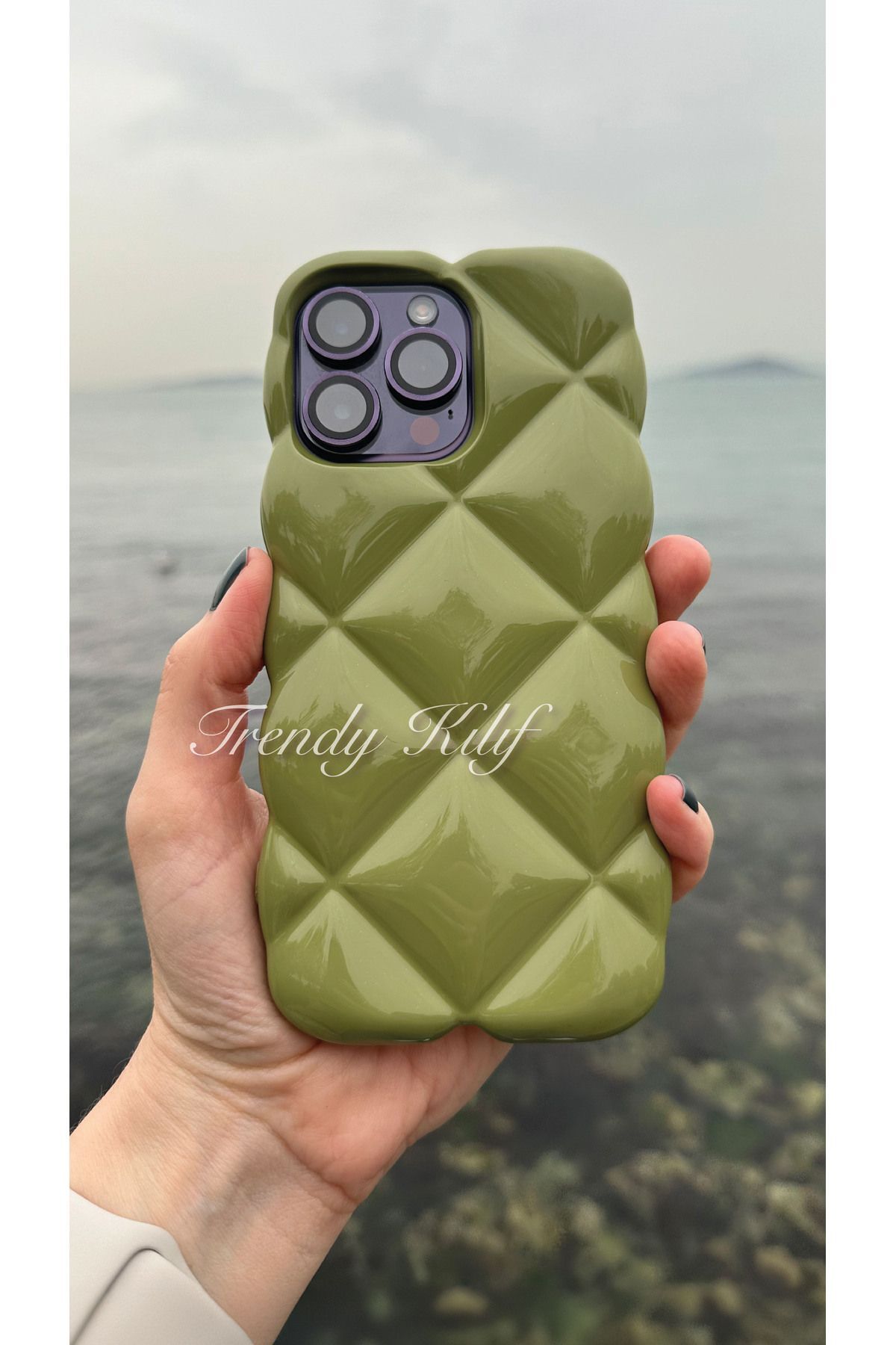 TRENDY KILIF iPhone (15 Pro Max) uyumlu Yeşil Baklava Puff Fiyatı ...