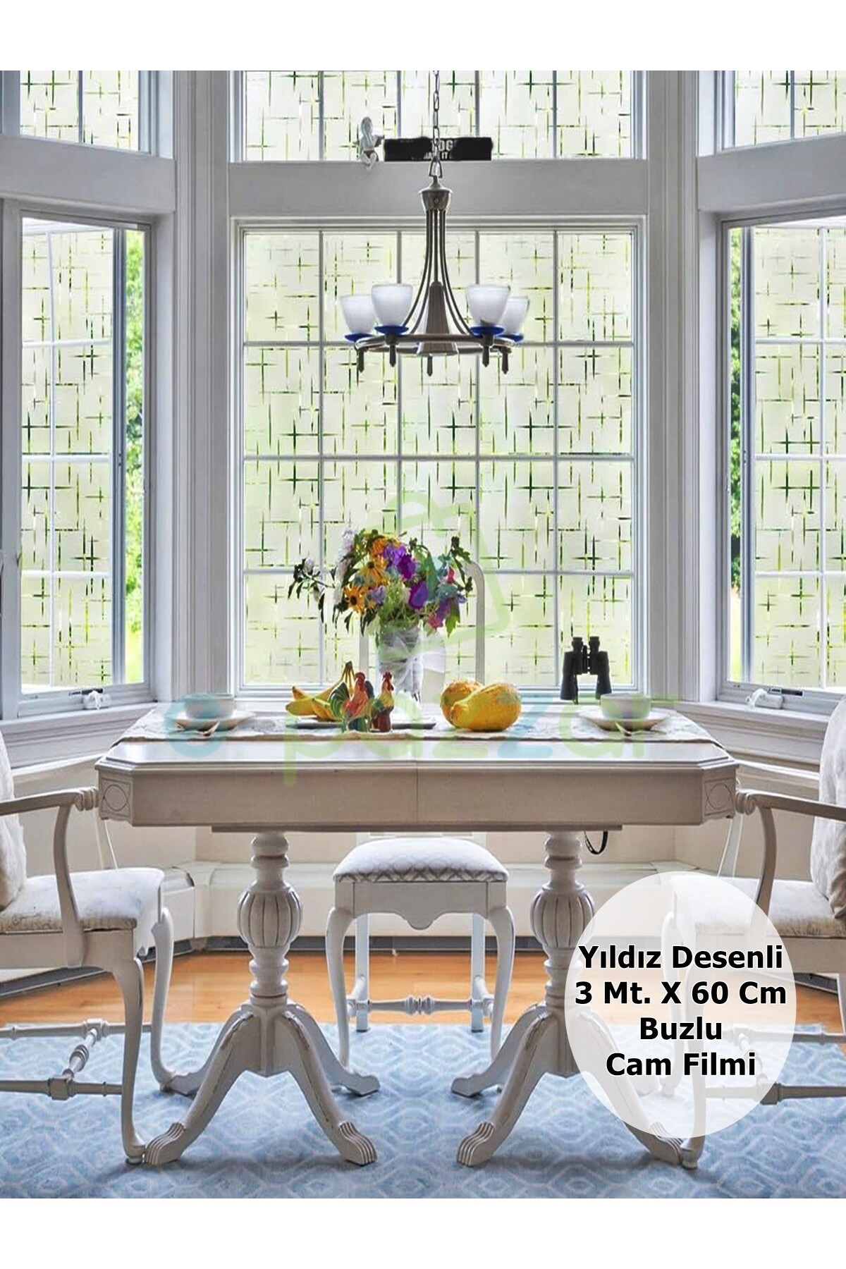 epazzar 3 Metre X 60 Cm Uv Koruyucu Dekoratif 3D Buzlu Kuş Desenli Cam Banyo Pencere Folyosu ...