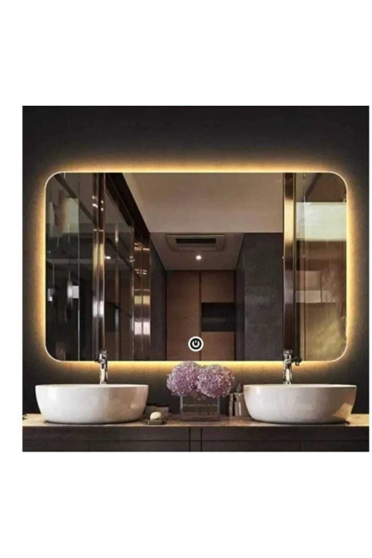 Toprak dekor dokunmatik ledli ayna100*80 banyo aynası ışıklı ayna ...