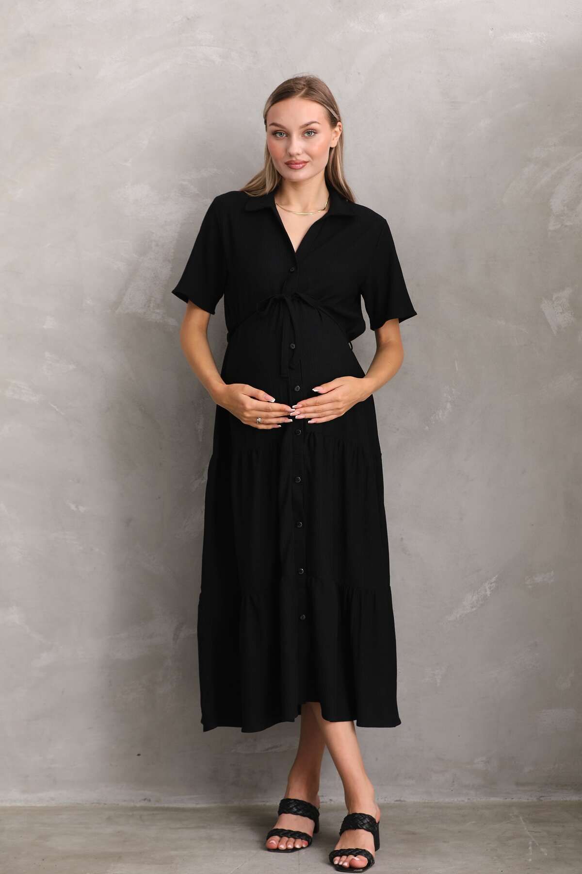 Miss Dünya Lissa Önden Düğmeli Gömlek Yaka Kısa Kol Hamile ve Lohusa ...