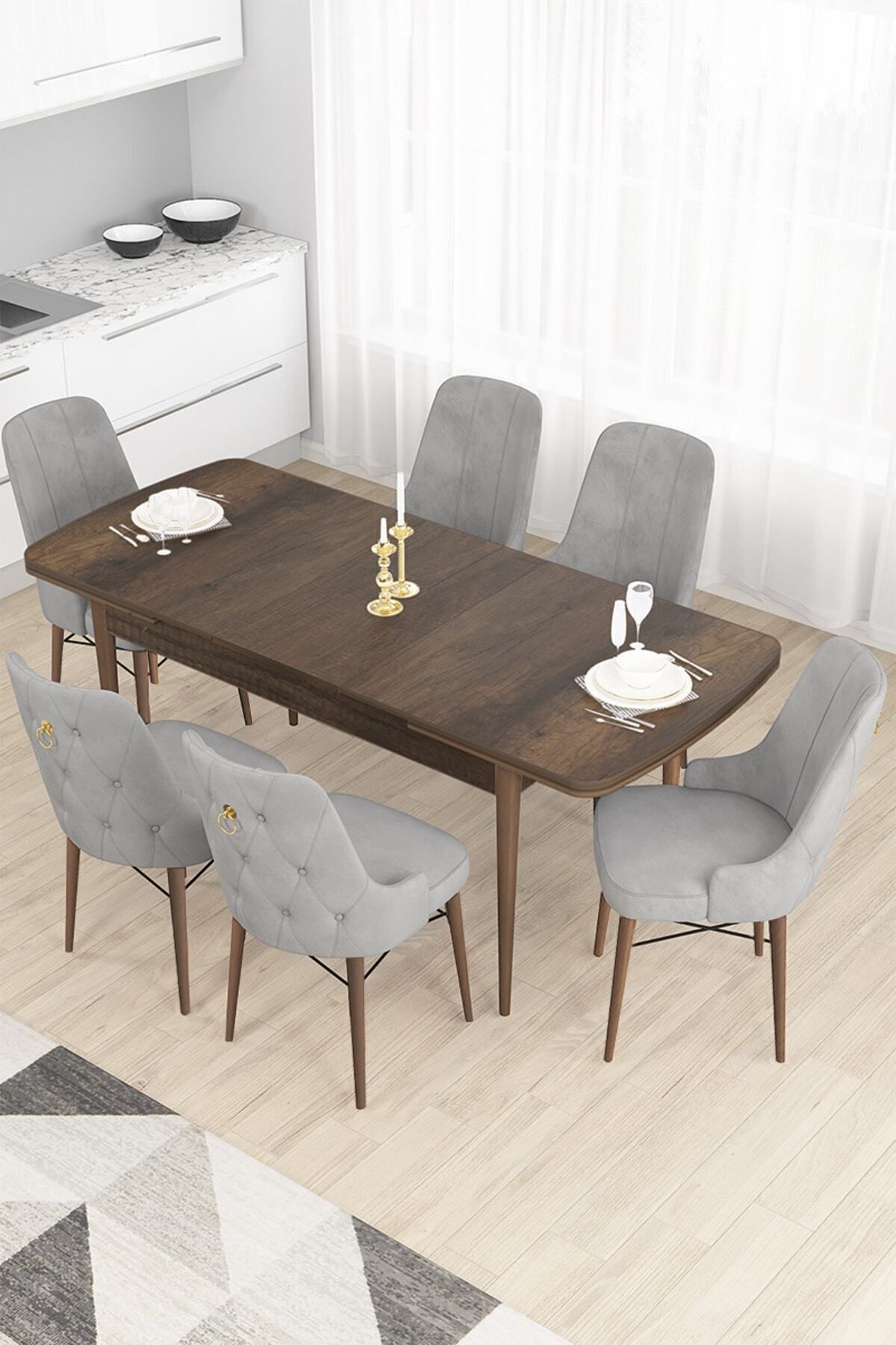 Canisa Concept Taç Serisi 80x132 Açılabilir Barok Ahşap Desen Masa ...