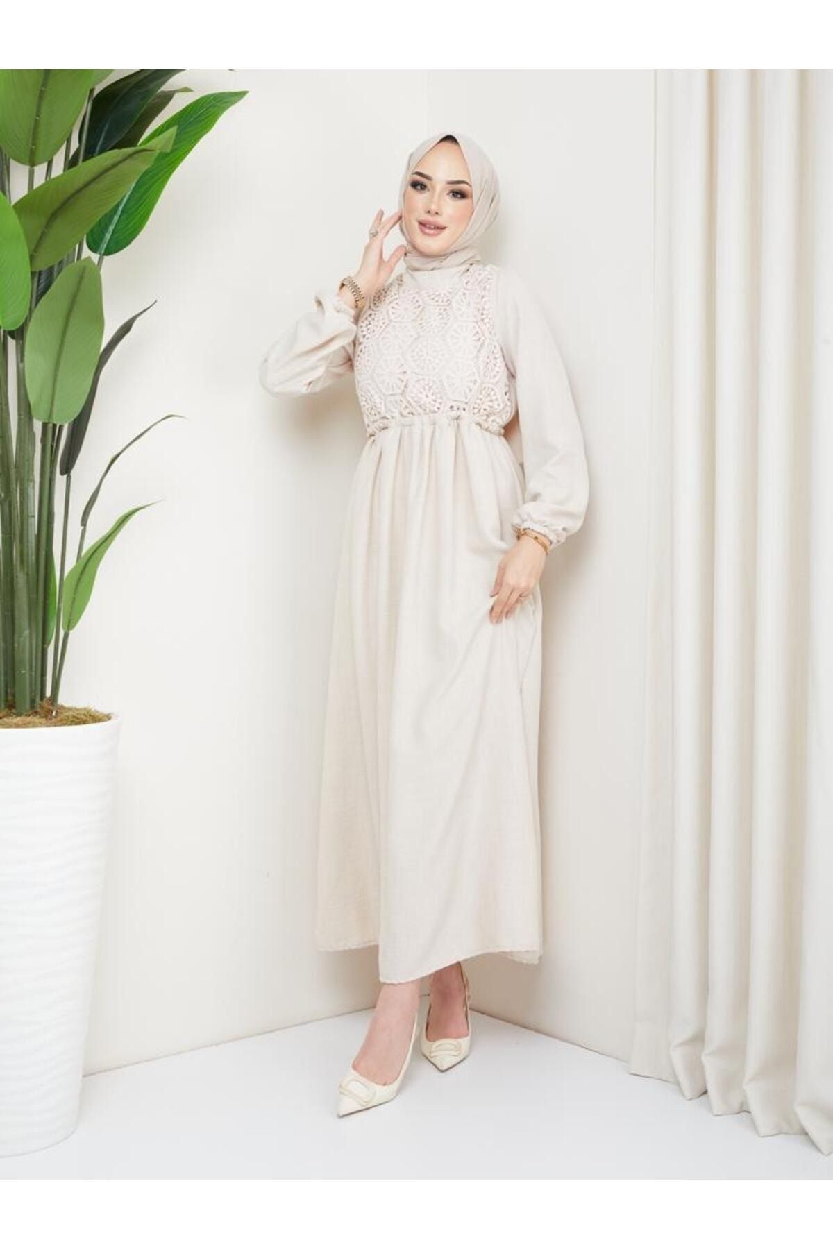 Moda Krash DANTEL DETAY KETEN YAZLİK ELBİSE - Fiyatı, Yorumları