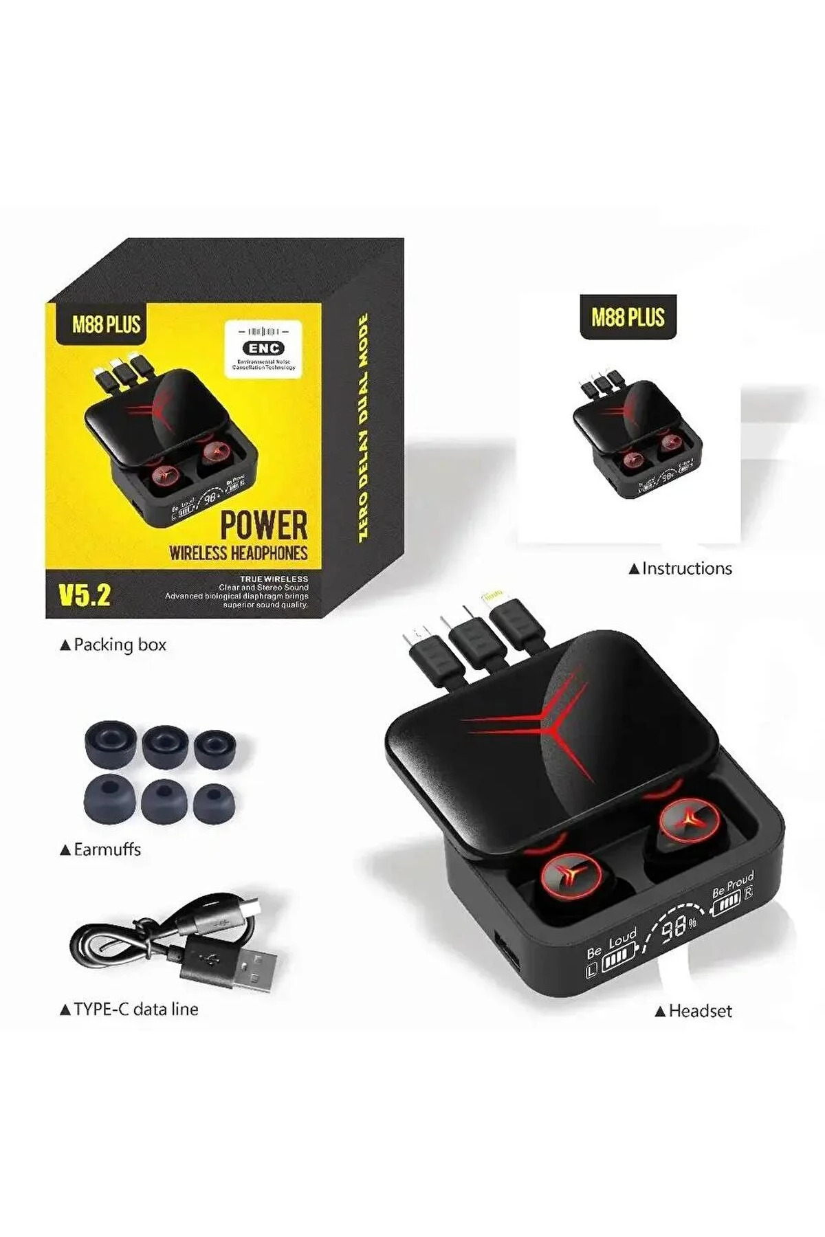 enc Faye Ticaret M88 Plas Bluetooth Kulaklık Powerbank Bulutut Kulaklık ...
