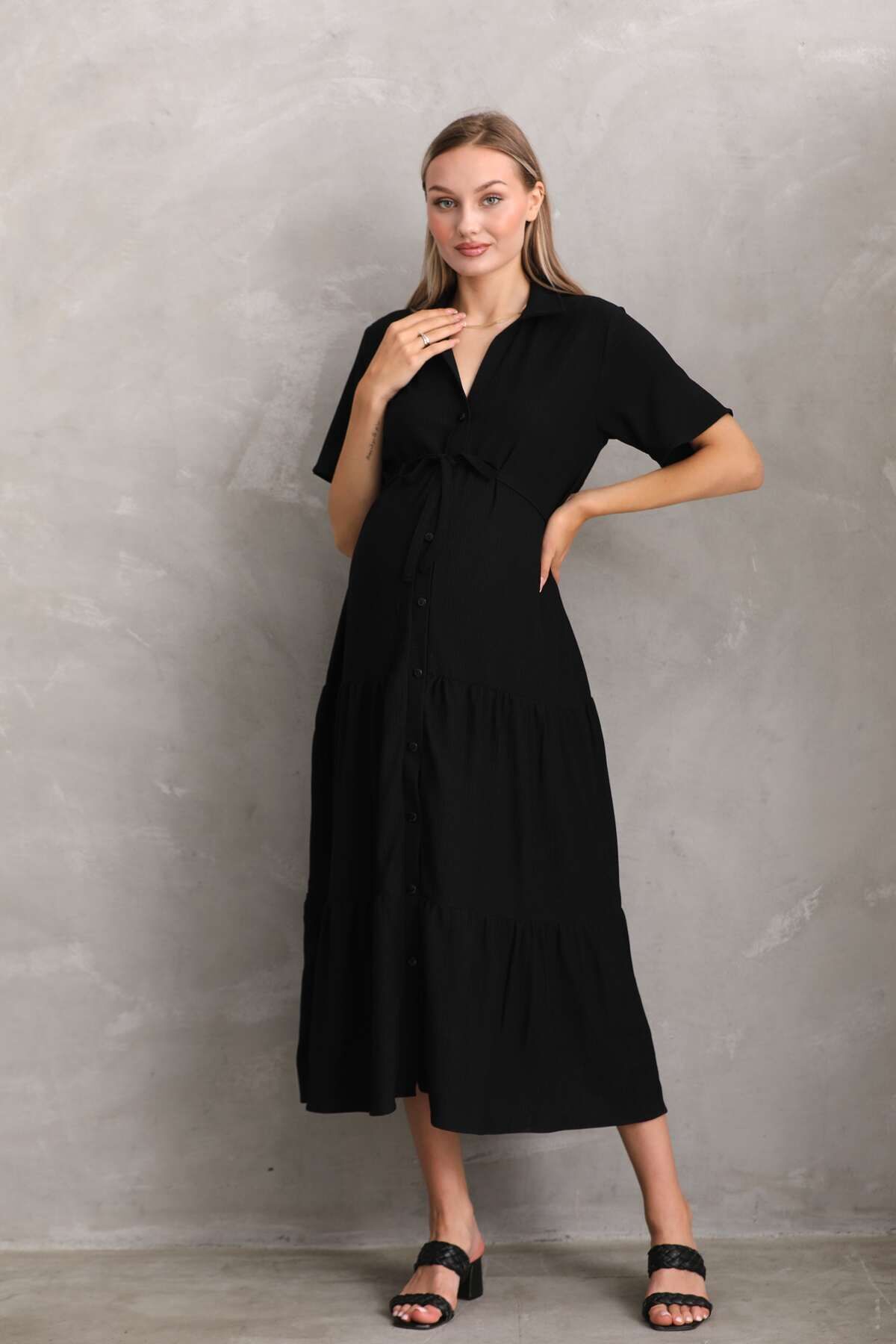 Miss Dünya Lissa Önden Düğmeli Gömlek Yaka Kısa Kol Hamile ve Lohusa ...