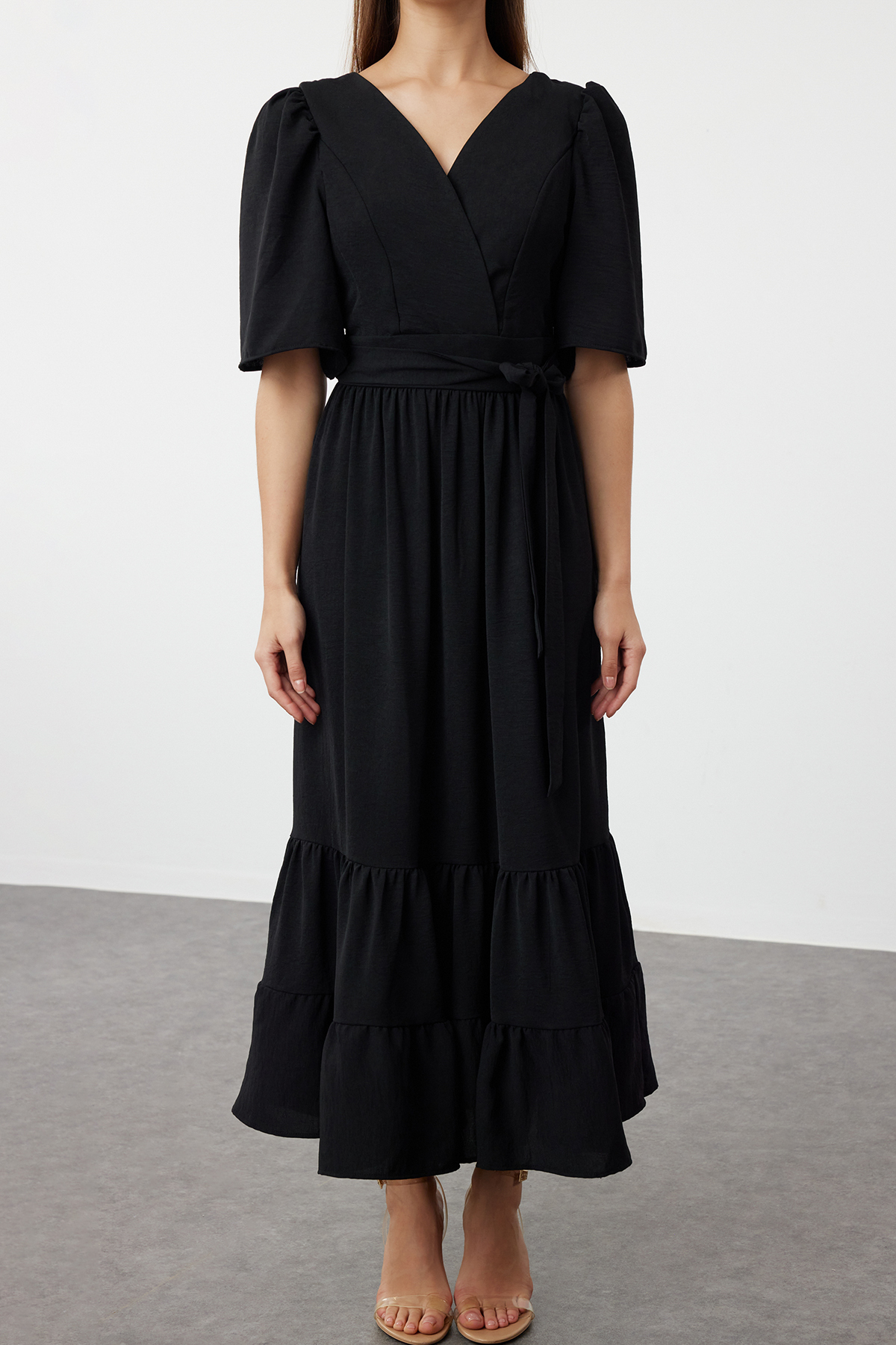 Trendyol Collection Rochie midi neagră cu decolteu dublu și detaliu la ...