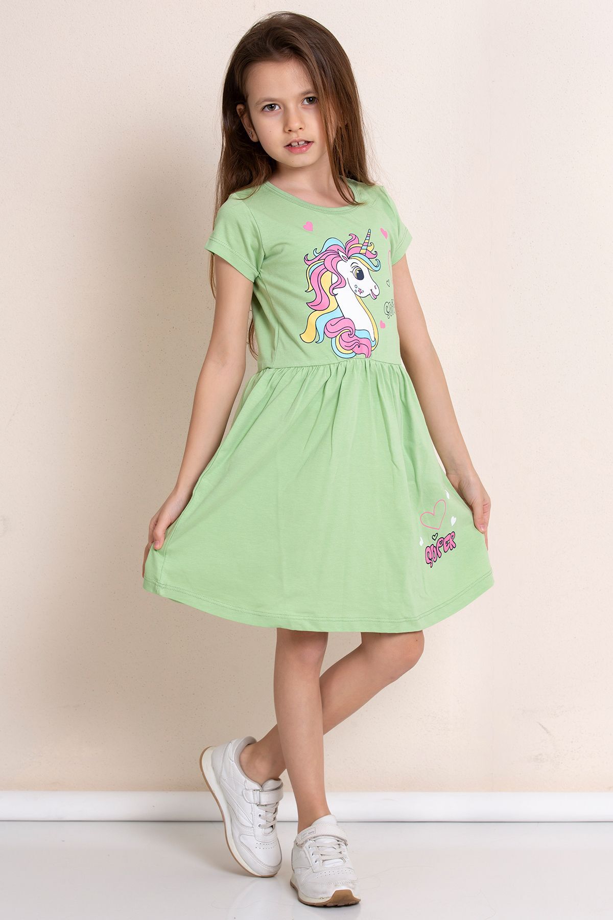 Pop Fashion Renkli Unicorn Baskılı Yazlık Kız Çocuk Elbisesi Fiyatı ...