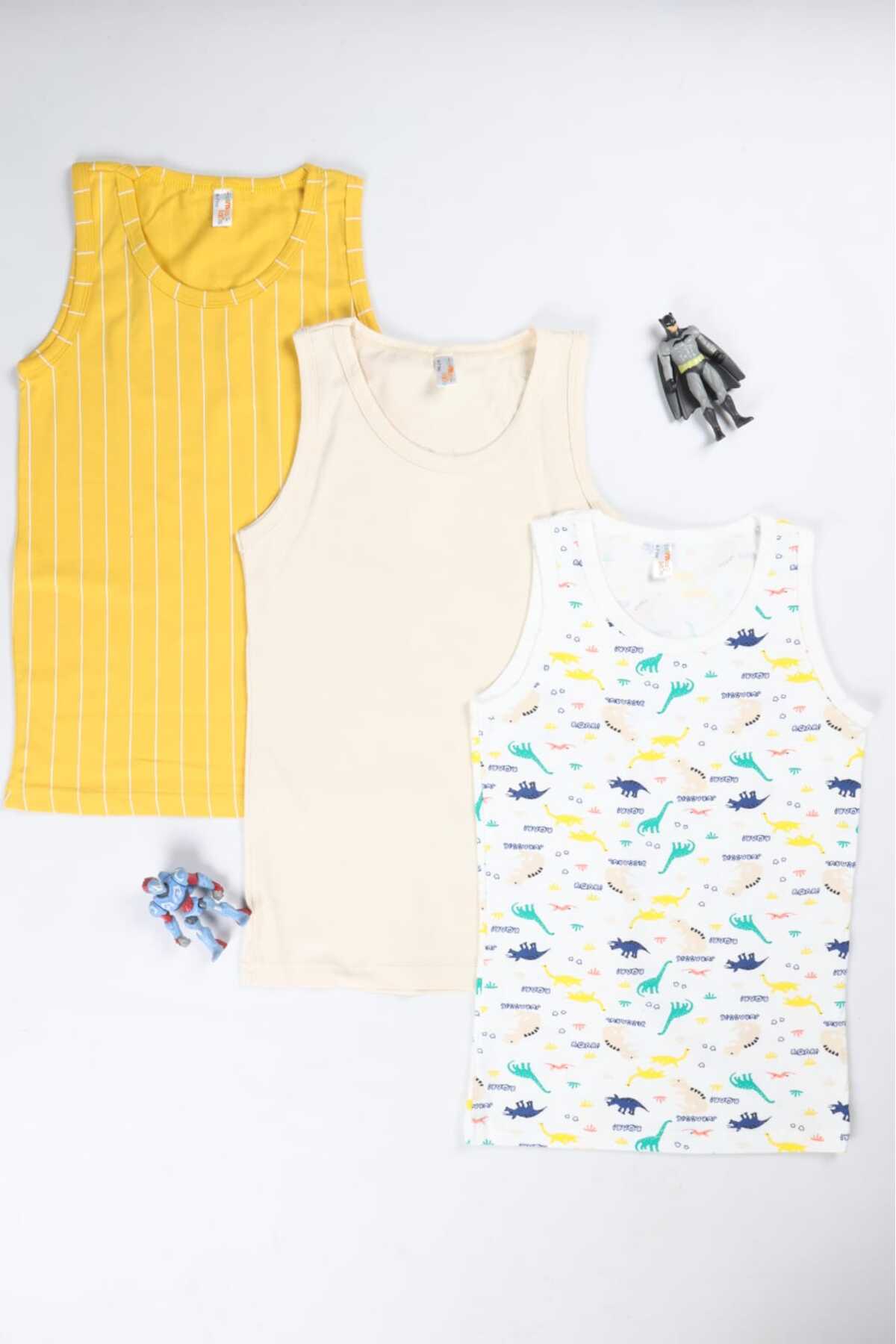 elmas kids Erkek Çocuk %95 Pamuklu Sarı Çizgili Desenli 3'lü Atlet ...