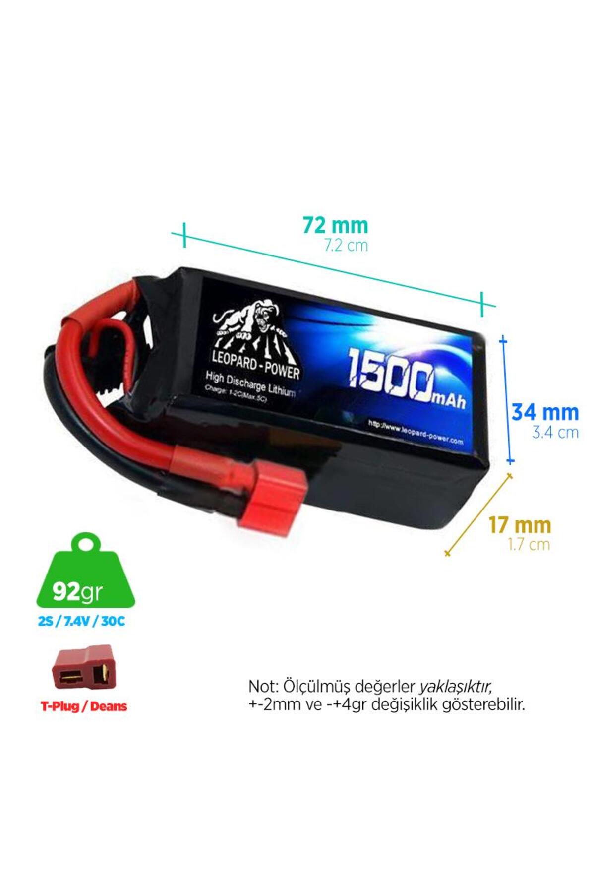 Leopard Power 1500 Mah 7.4v 2s 30c Lityum Polimer Lipo Batarya Pil T ...