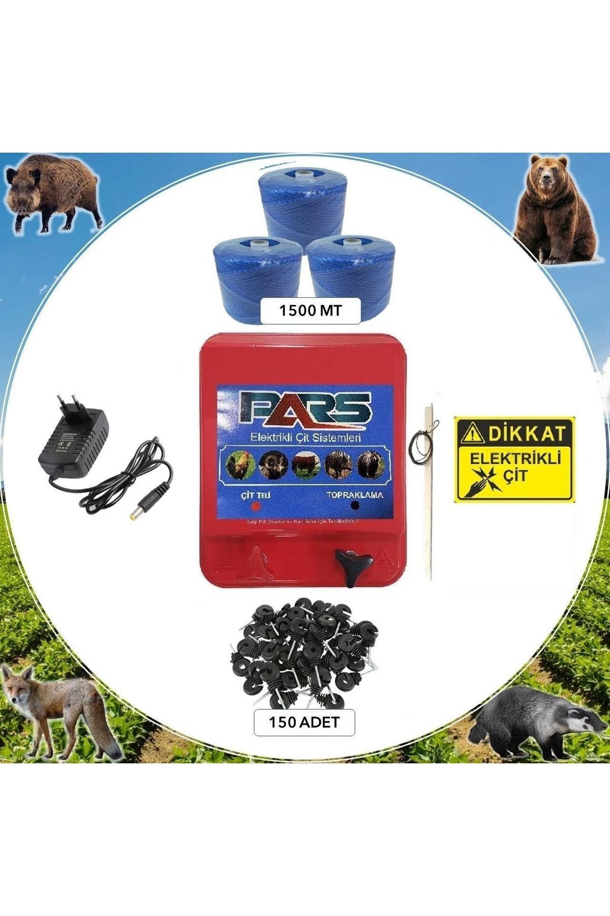 Pars Endüstri Pars Elektrikli Çit Yabani Hayvan Koruma Seti 1500 Mt ...
