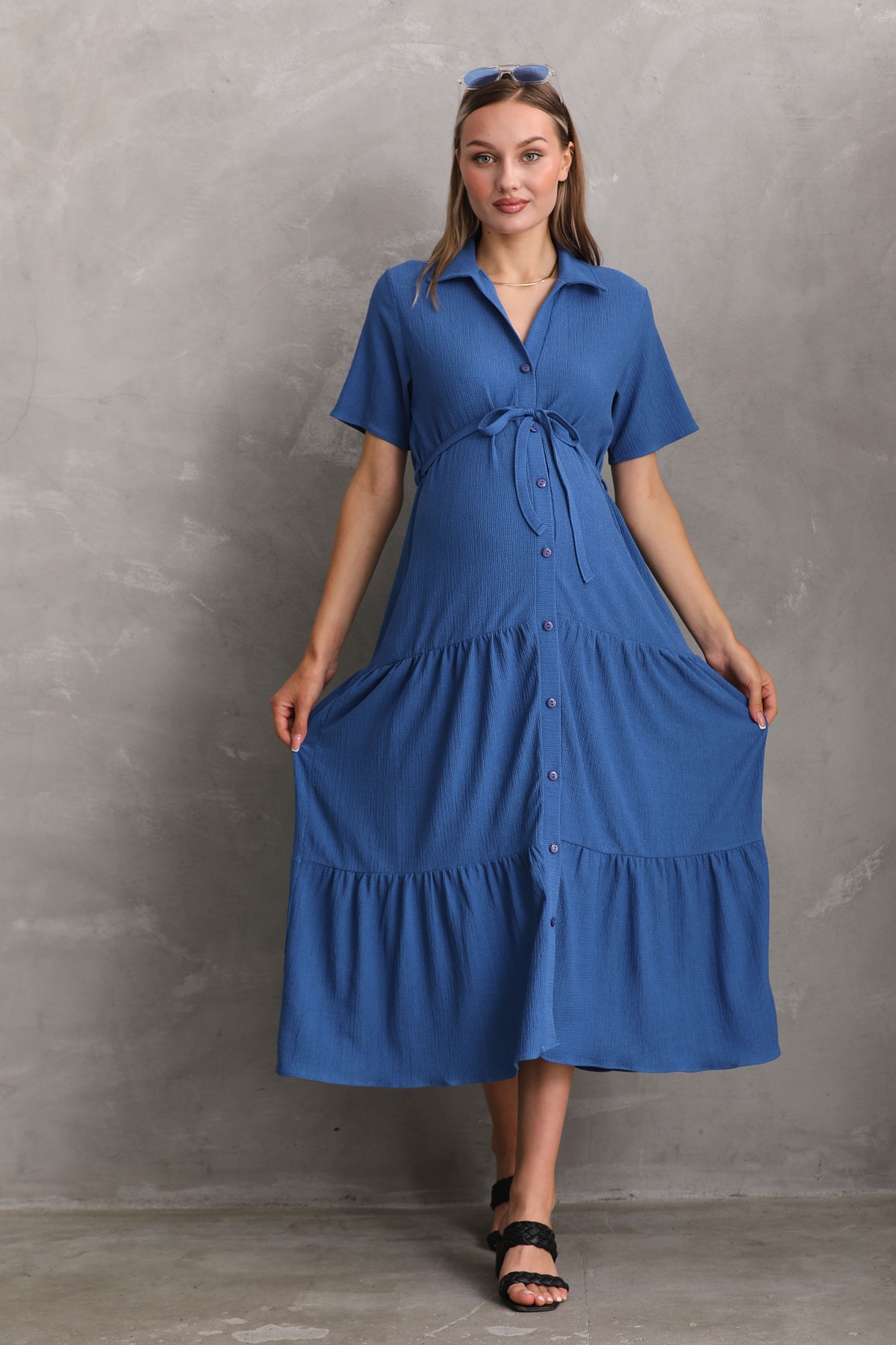 Miss Dünya Lissa Önden Düğmeli Gömlek Yaka Kısa Kol Hamile ve Lohusa ...